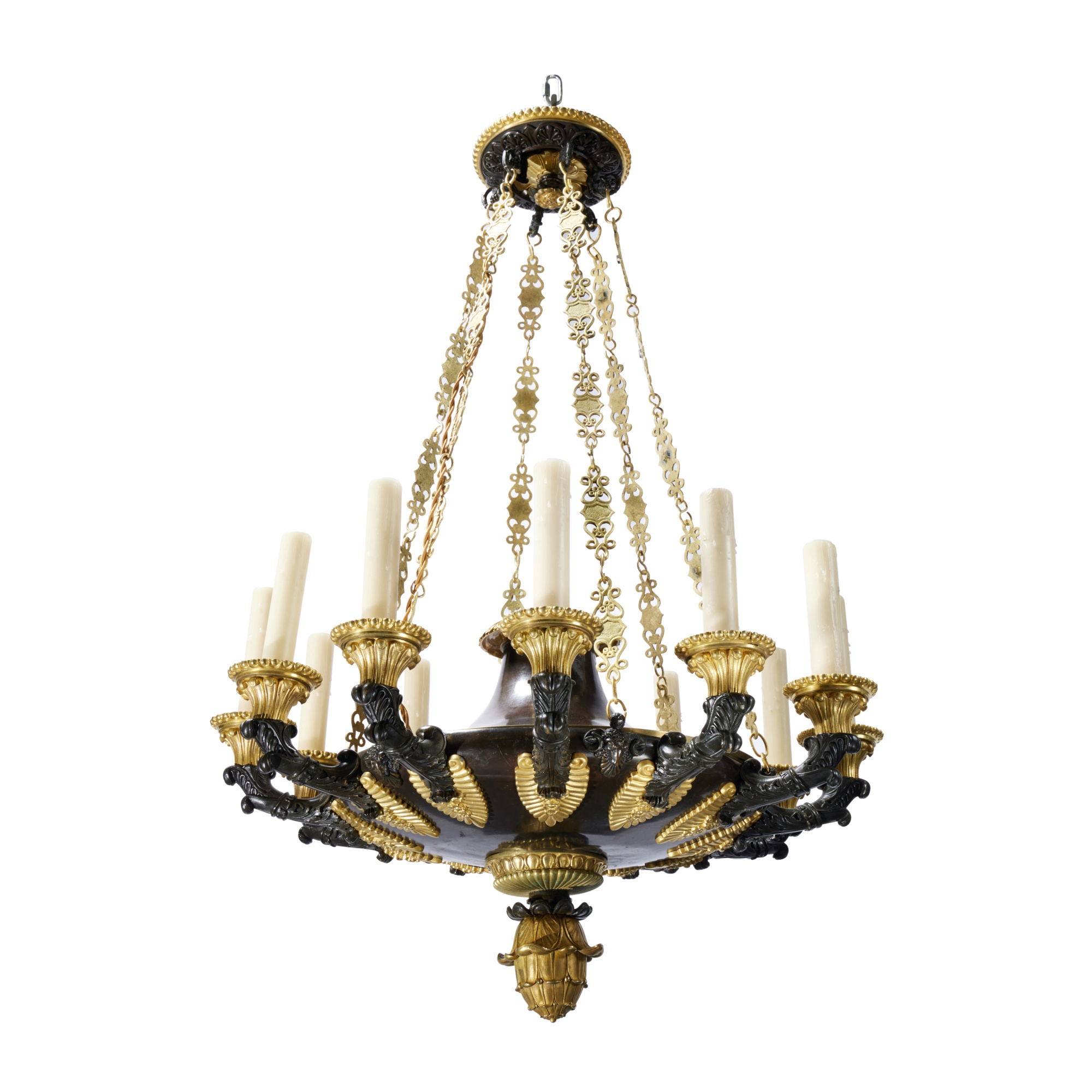 A Restauration Gilt and Patinated Bronze Twelve-Light Chandelier, Circa ...