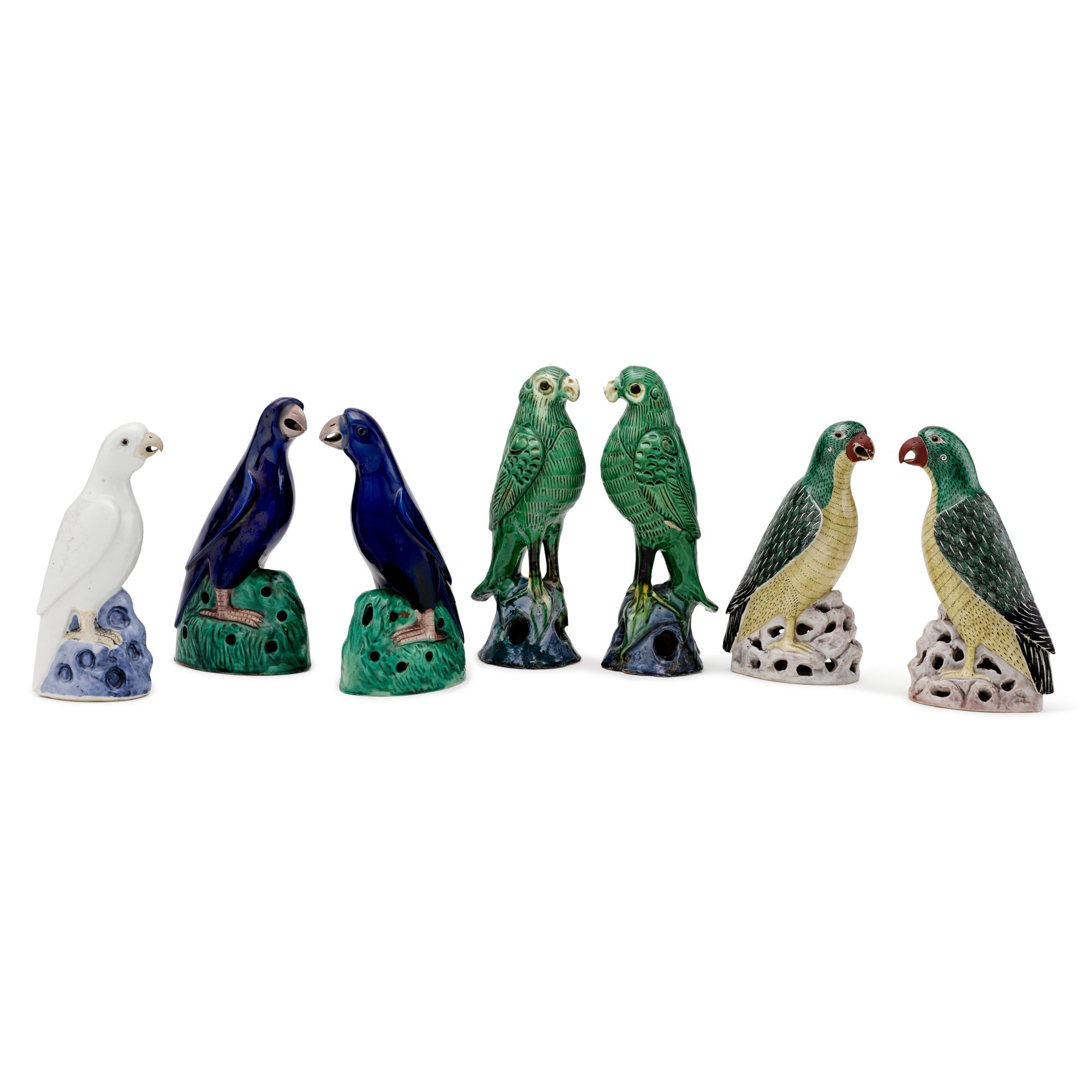 A group of seven porcelain figures of parrot Qing dynasty, 18th/19th ...