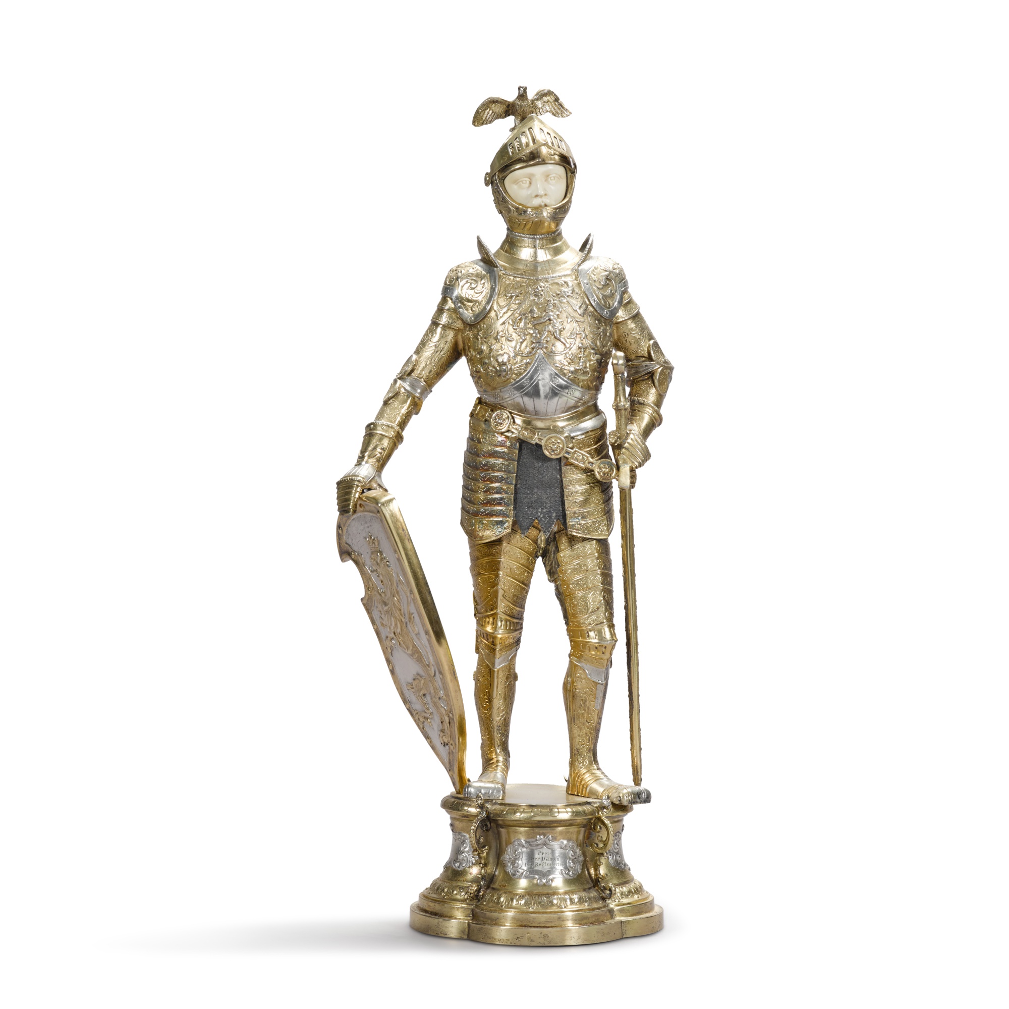 A German parcel-gilt silver model of a knight, J D Schliessner, Hanau ...