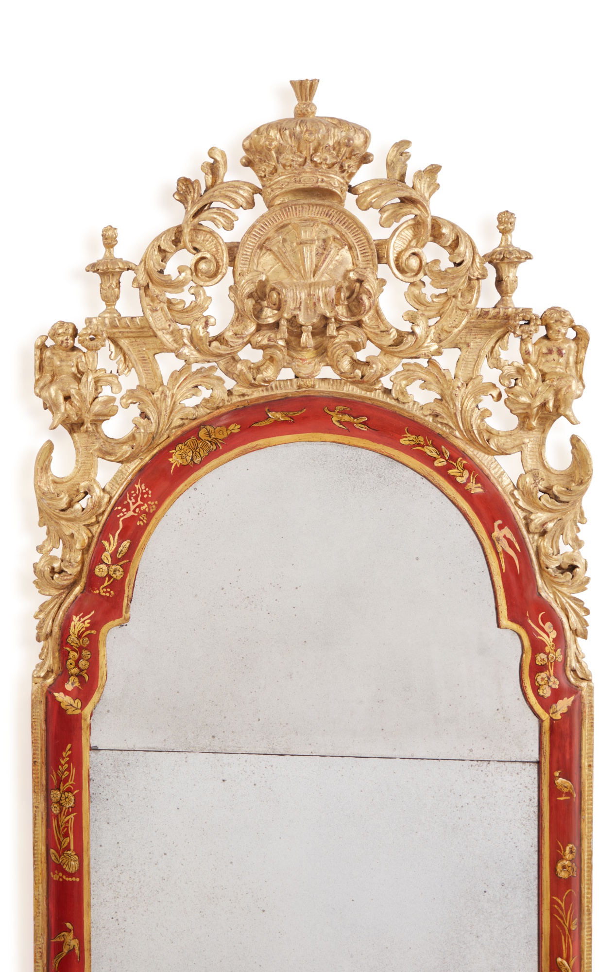 A Pair of William and Mary Scarlet and Gilt Japanned Mirrors | Hyde ...