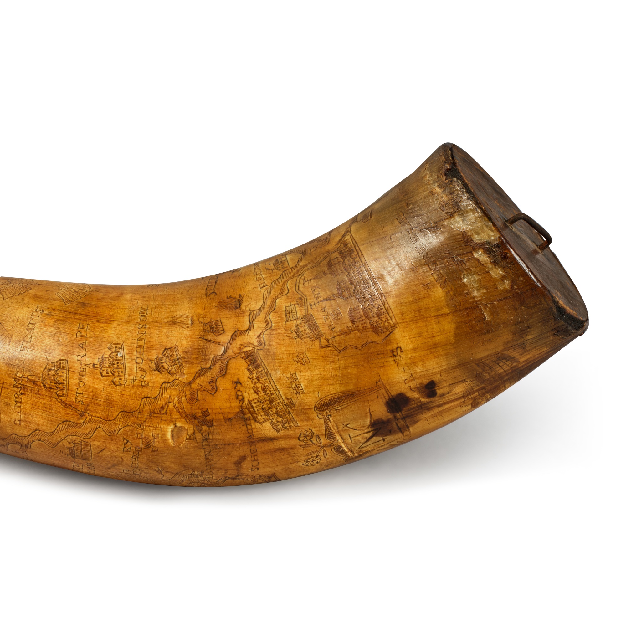 American French and Indian War Engraved Map Powder Horn, New York ...