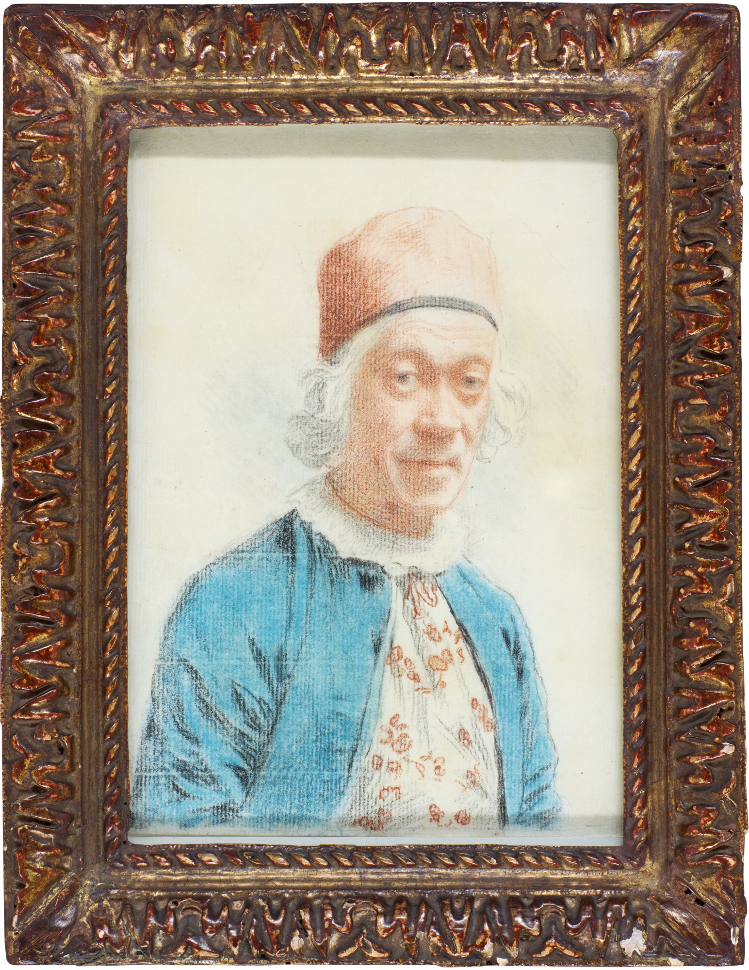 Self-Portrait ? with a red bonnet, a white shirt with flowers and a ...