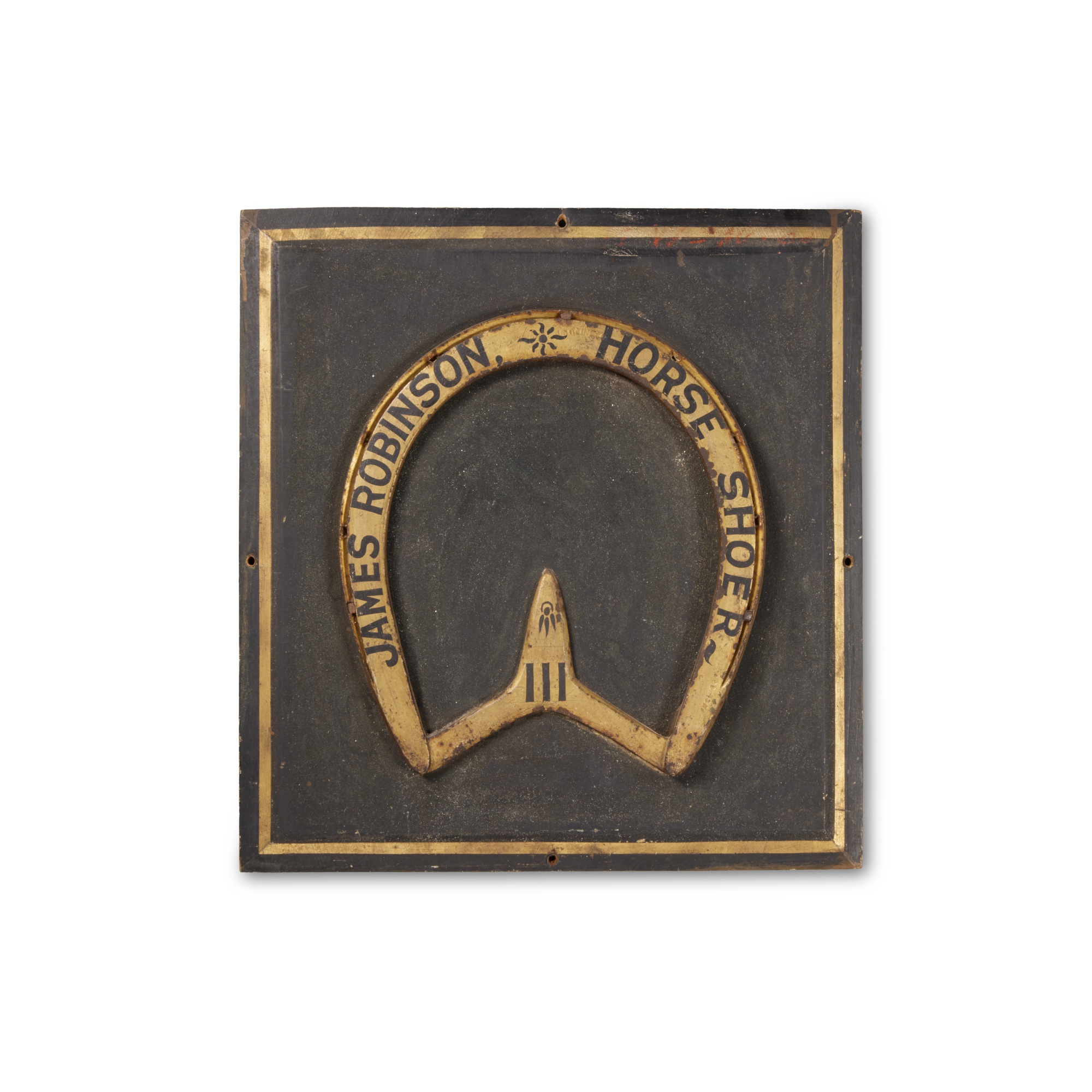Carved Black-Painted and Gilt-Decorated Horseshoe-Shaped Farrier Trade ...