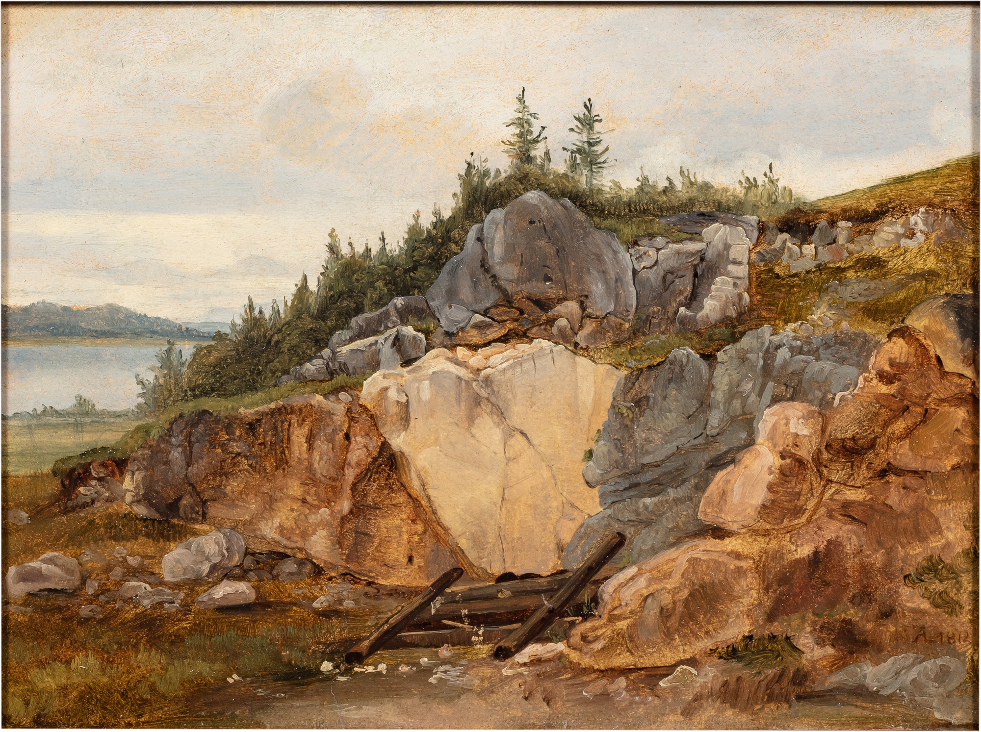 Study of Rocky Lakeside Landscape (possibly Lake Geneva) | Etude d'un ...