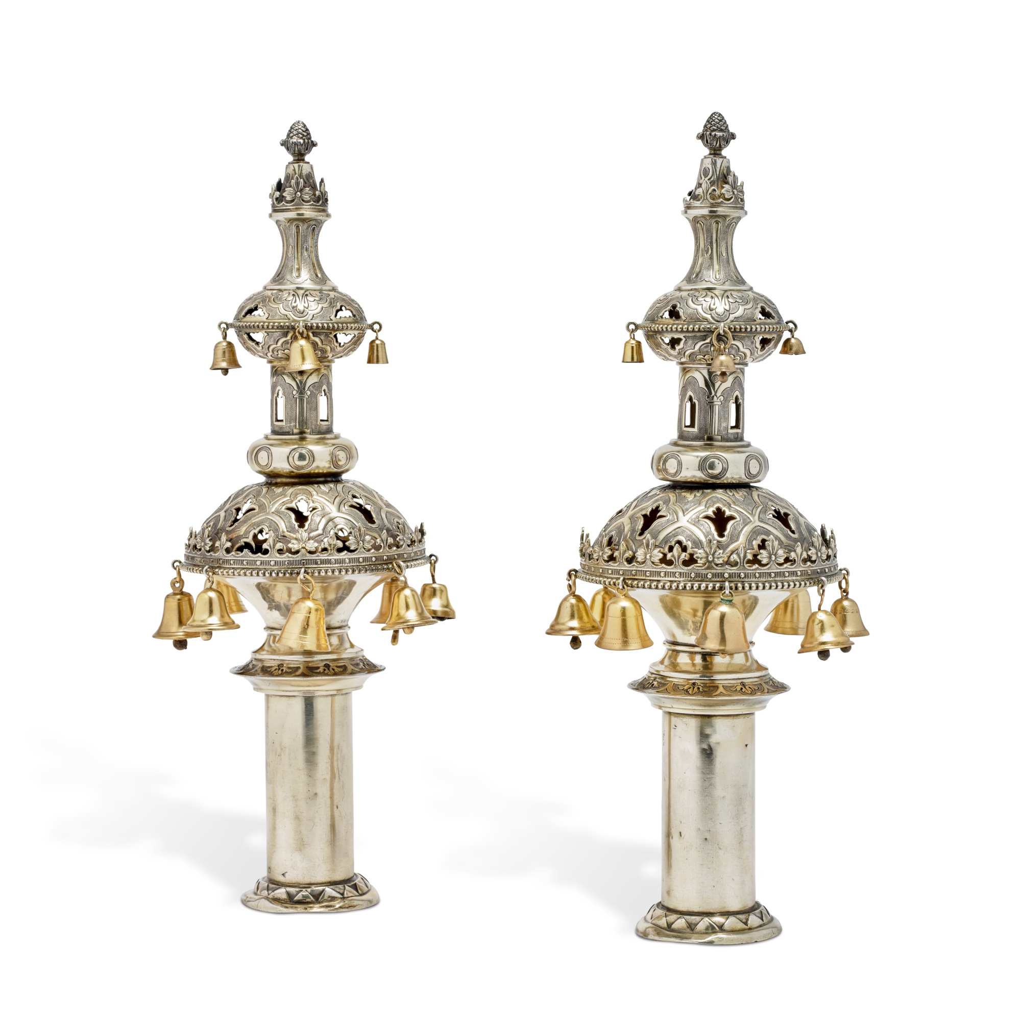 A Pair of French Silver Gothic-Style Torah Finials, Demarquet Frères ...