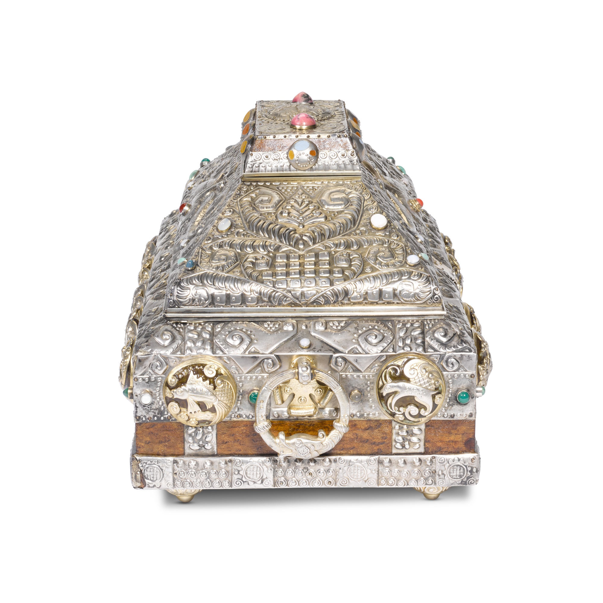 An impressive and large gem-set silver-mounted and enamel bird's-eye ...