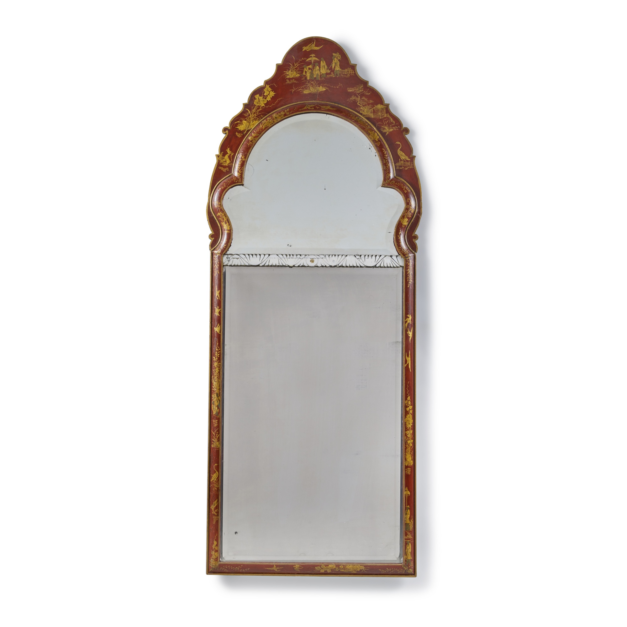 A Queen Anne Style Red, Gilt and Polychrome Japanned Mirror | Hyde Park ...