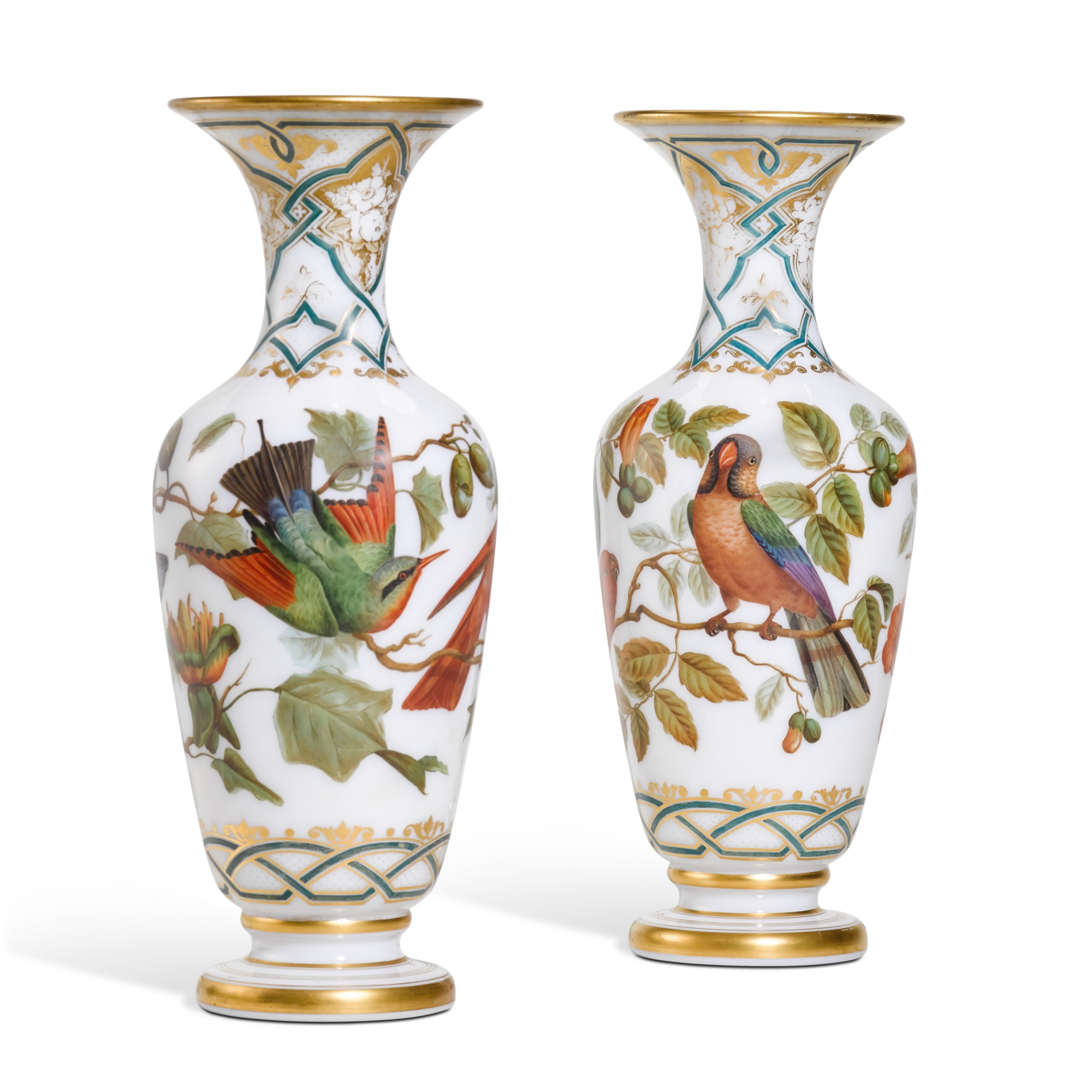 A pair of French semi-opaque vases, circa 1850, possibly Baccarat ...