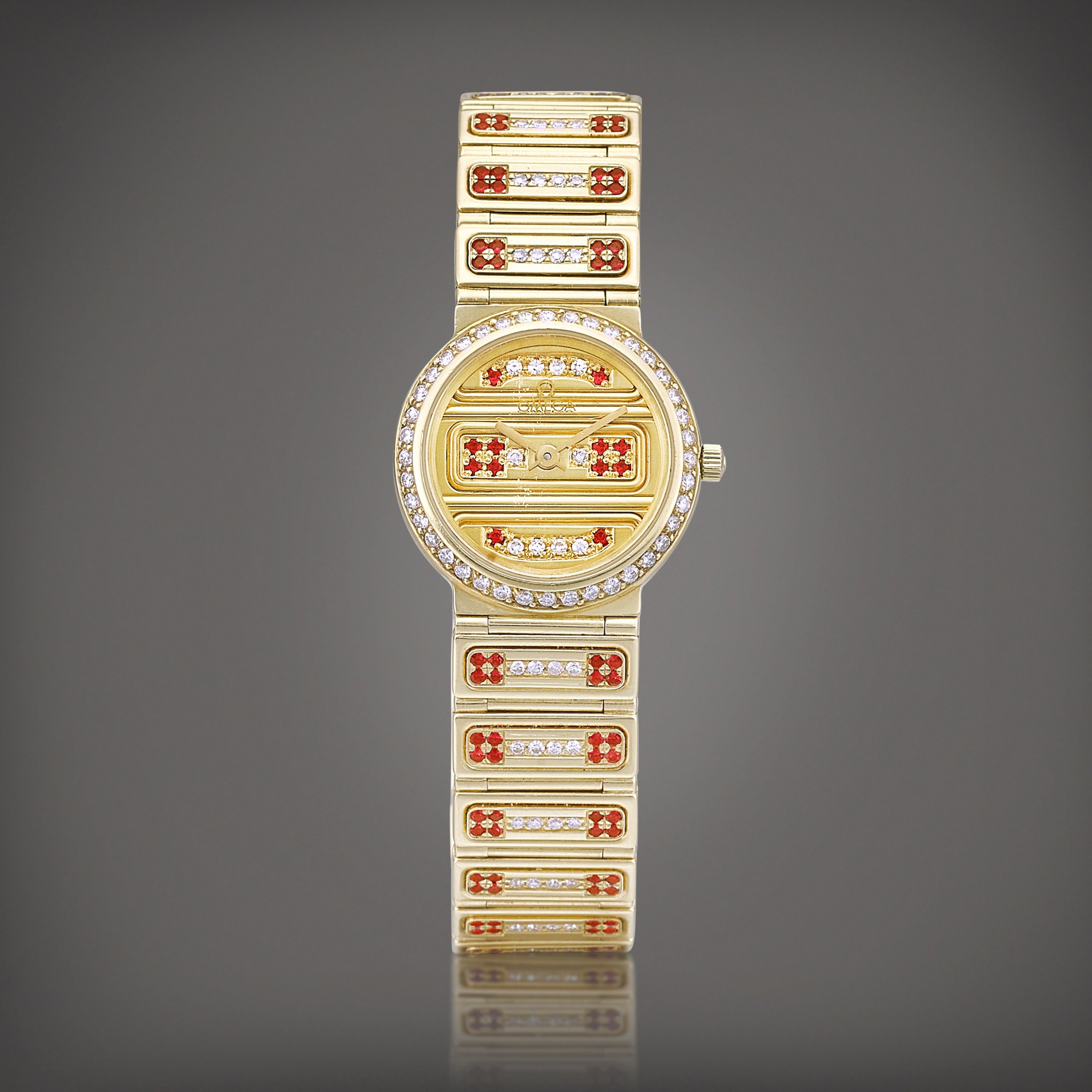 A yellow gold, diamond and ruby-set bracelet watch, Circa 1980 | 歐米茄 ...