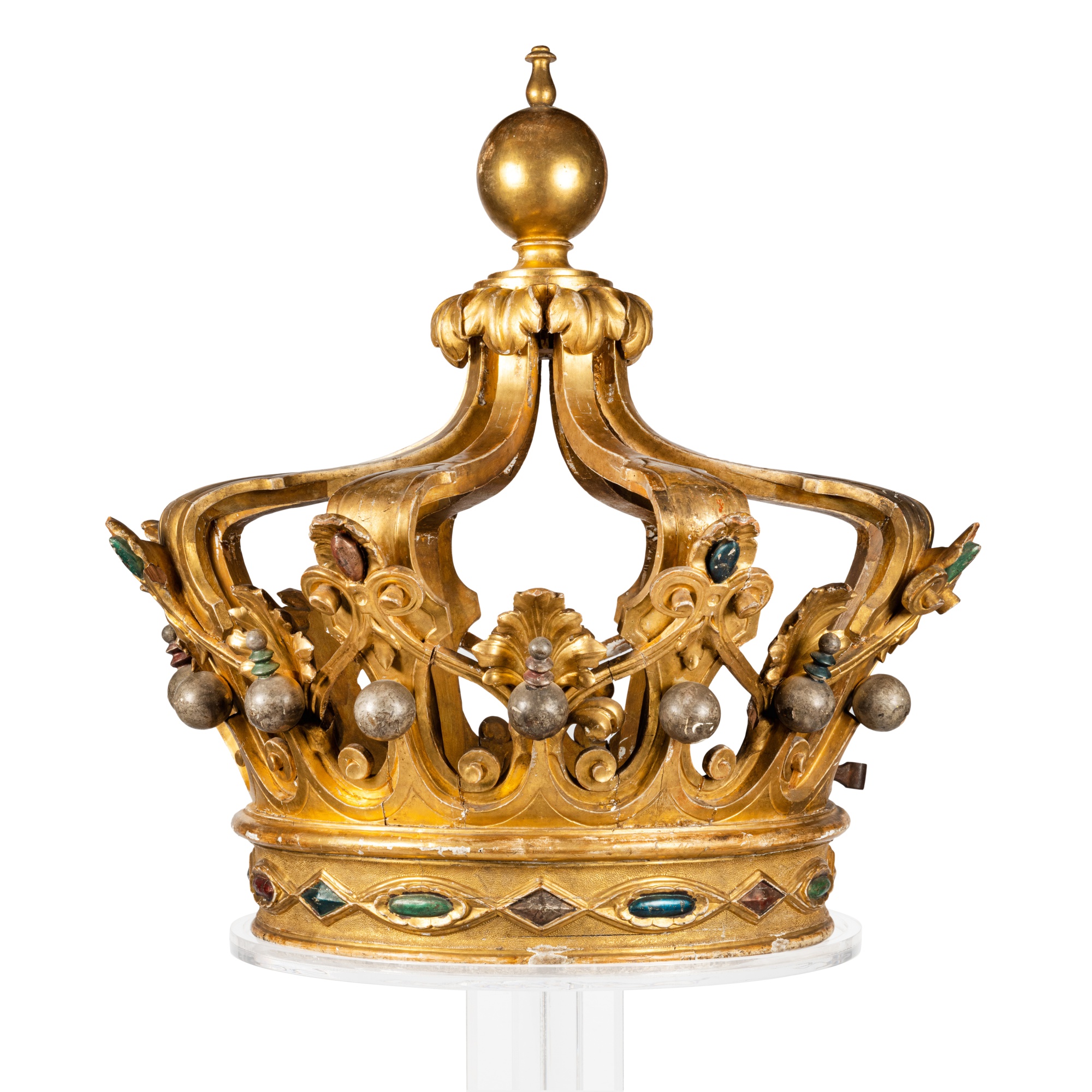 A Large Painted and Giltwood Crown from a Torah Ark, probably Italian ...