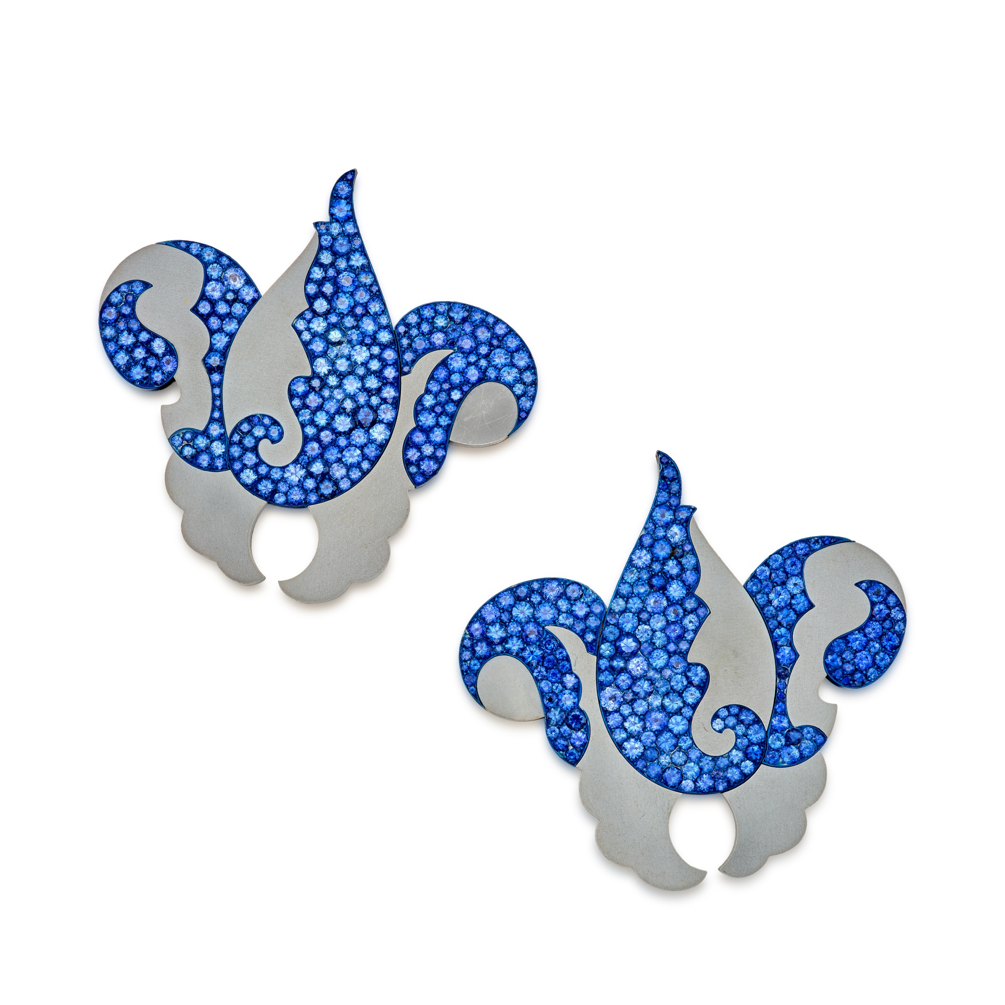 A Pair of Aluminum, Gold and Sapphire Clip-Brooches | Exceptional ...