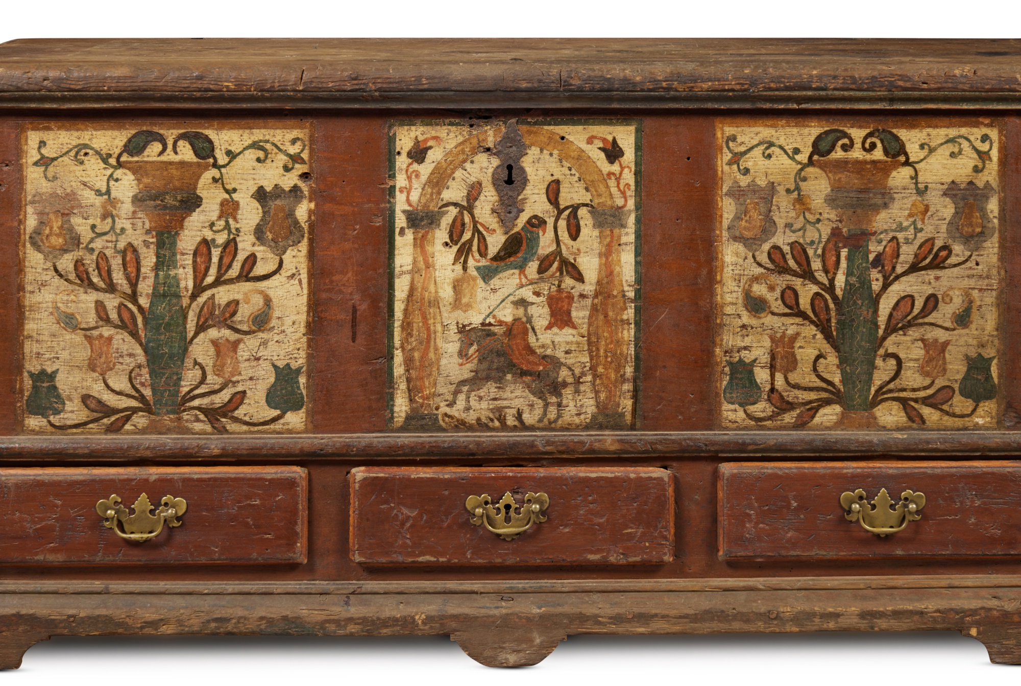 Chippendale Polychrome Paint-Decorated Poplar Blanket Chest with ...