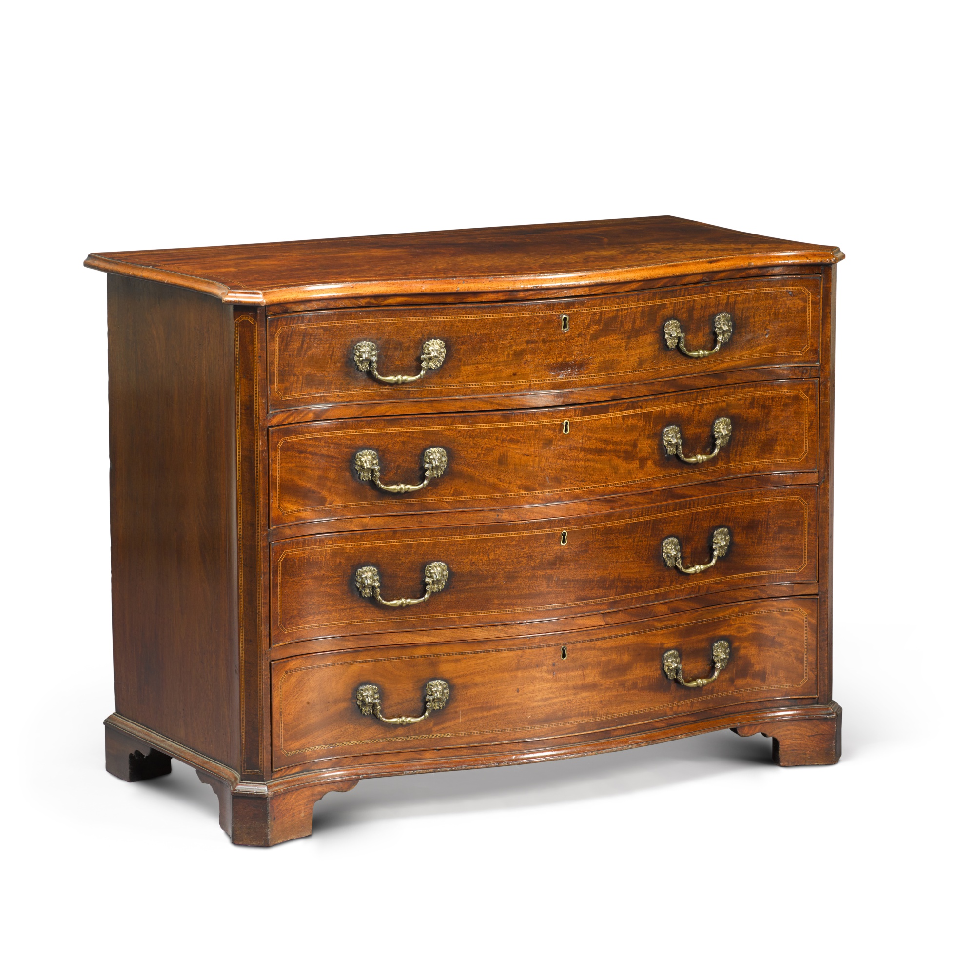 A George III mahogany and chequer-banded serpentine dressing chest ...