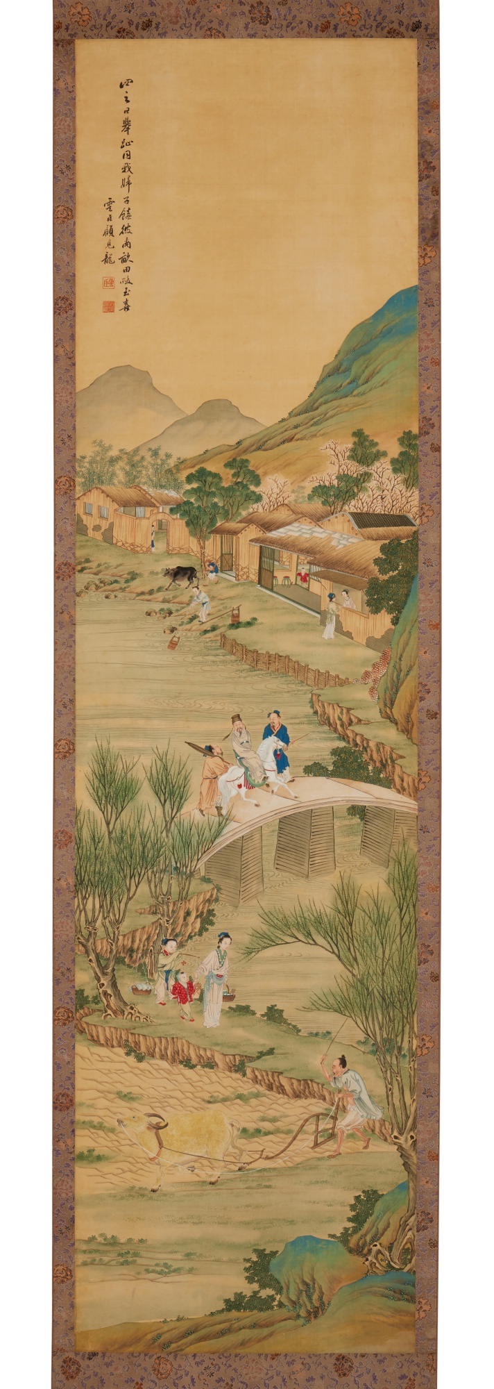 After Gu Jianlong, Scenes of daily life from Shijing, ink and color on ...