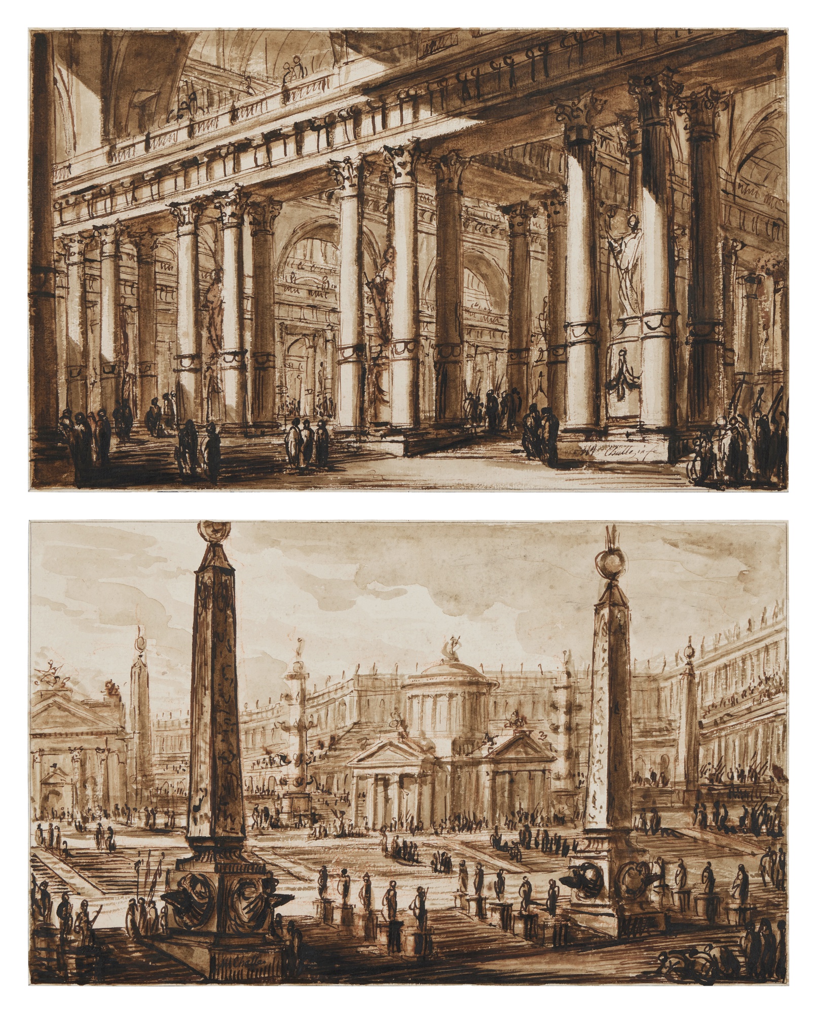 Two architectural drawings: A) Capitol B) Basilique | Old Master and ...