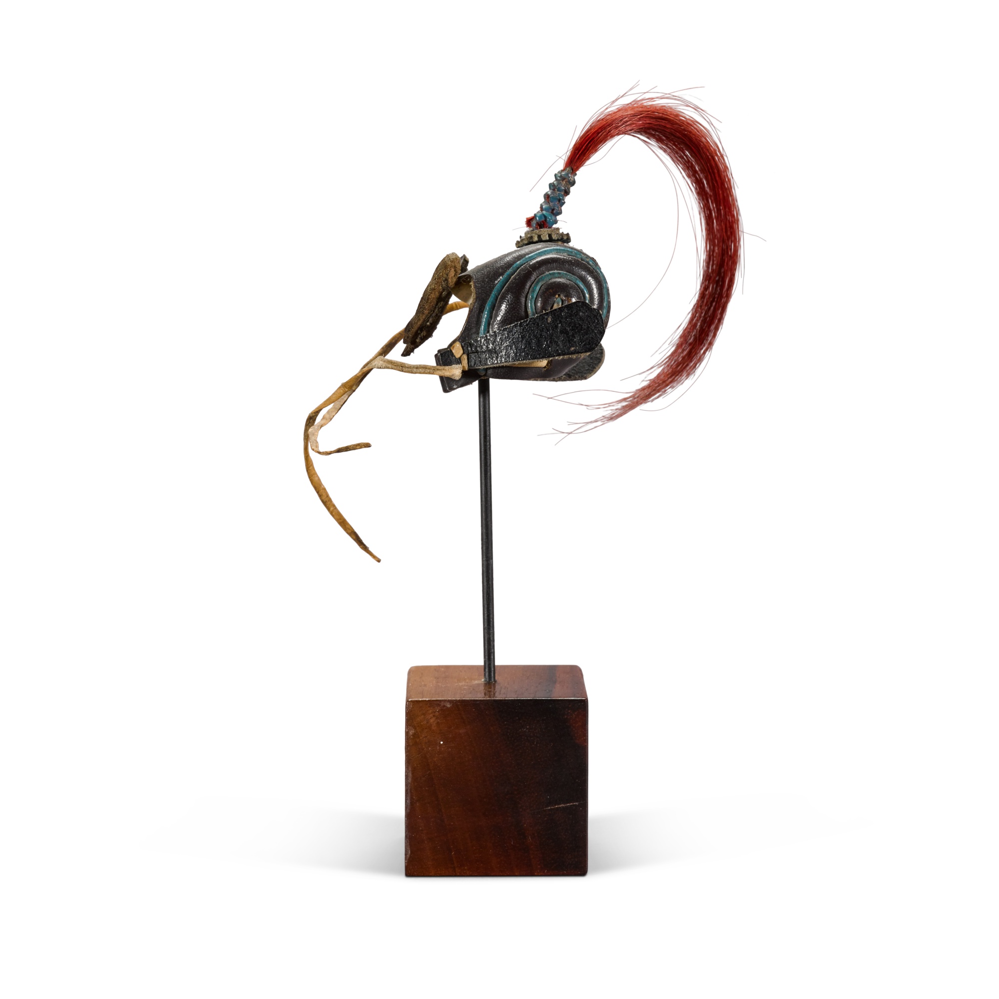 A Chinese sparrow hawk plumed leather falconry hood, late 19th century ...