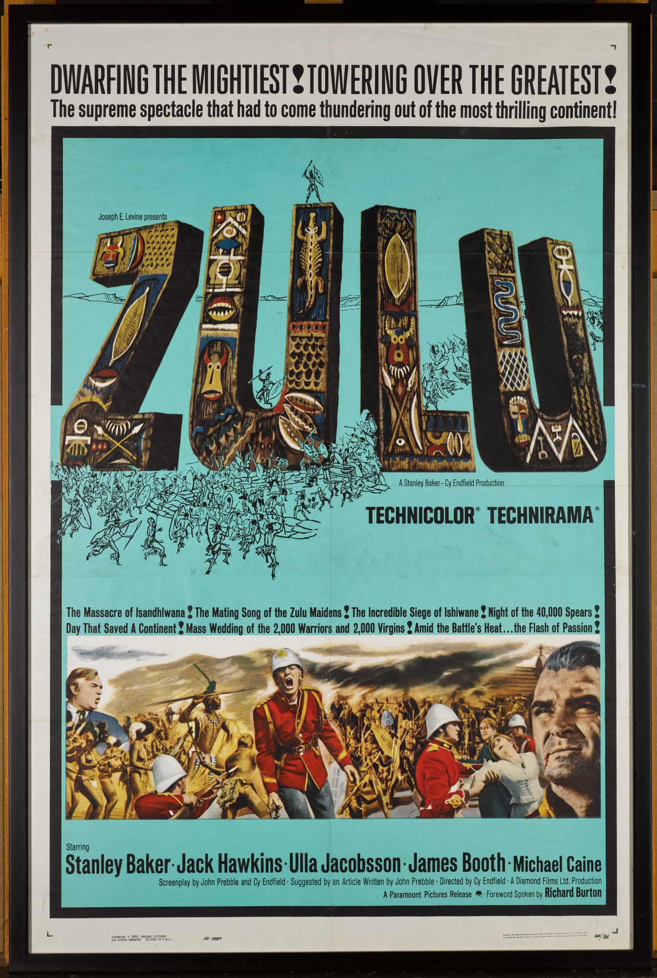 Poster for the film Zulu, Paramount, U.S. one-sheet, 1964, numbered ...