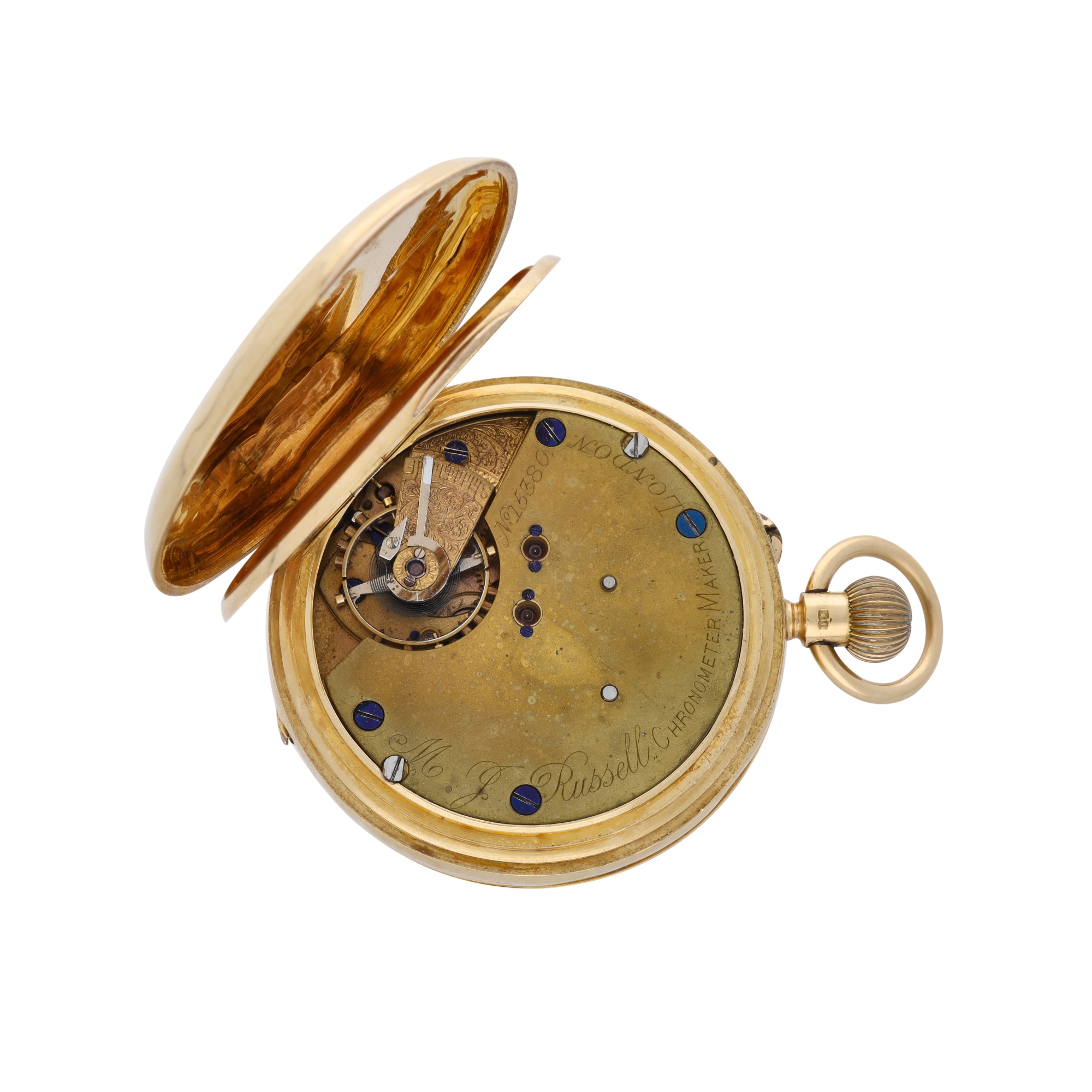 A yellow gold centre seconds chronograph full hunter pocket watch ...