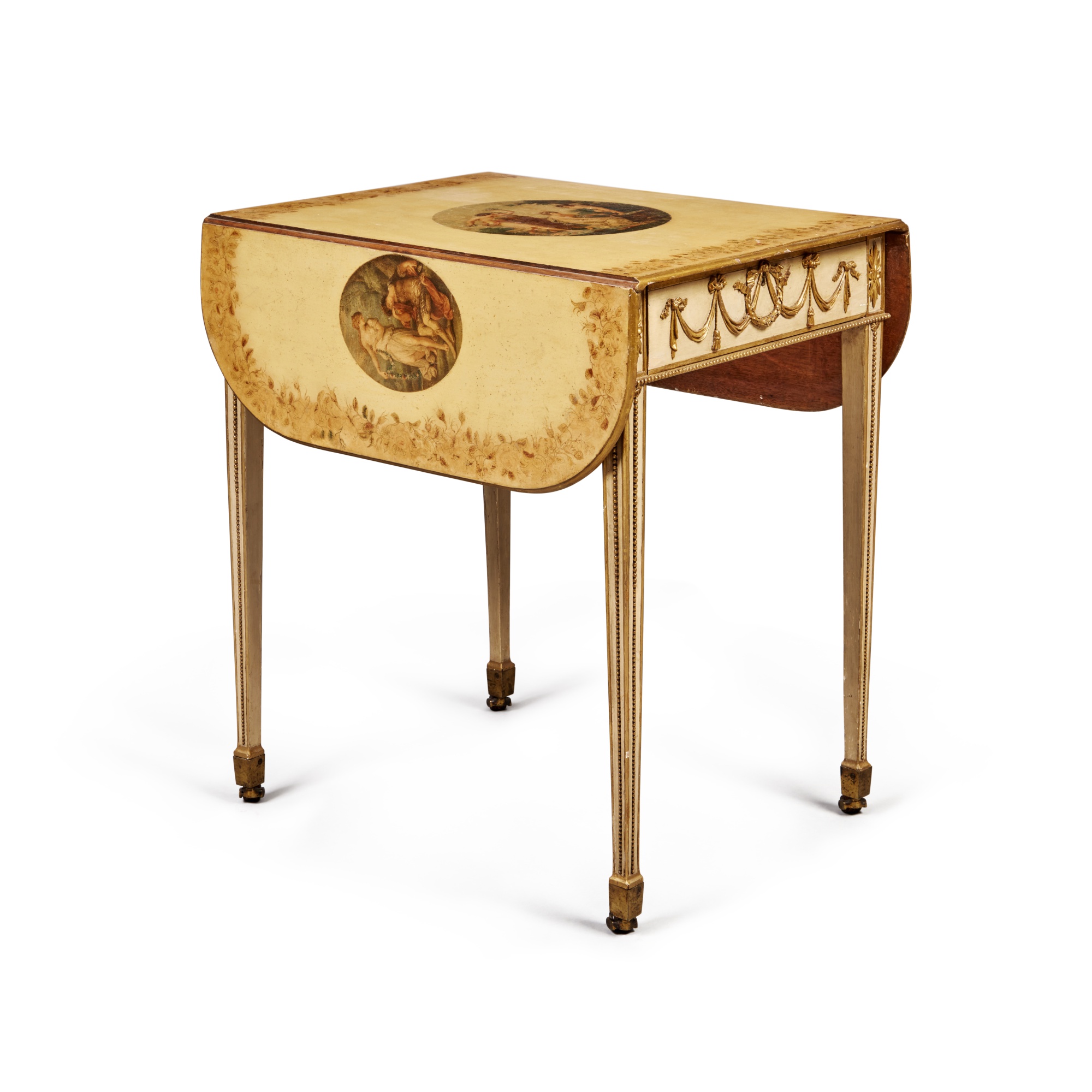 A George III Cream and Polychrome-Painted Parcel-Gilt Pembroke Table ...