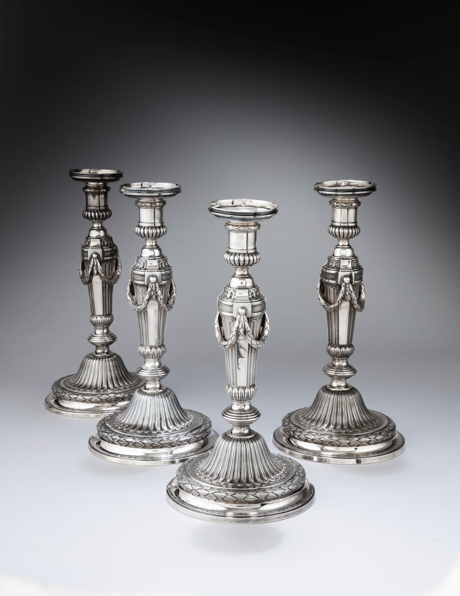 A set of four silver candlesticks, John Romer, London, 1770 and 1771 ...