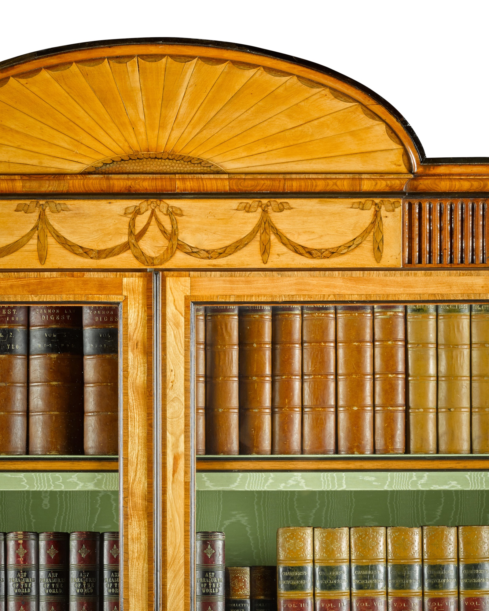 A George III satinwood, amaranth and marquetry breakfront bookcase ...