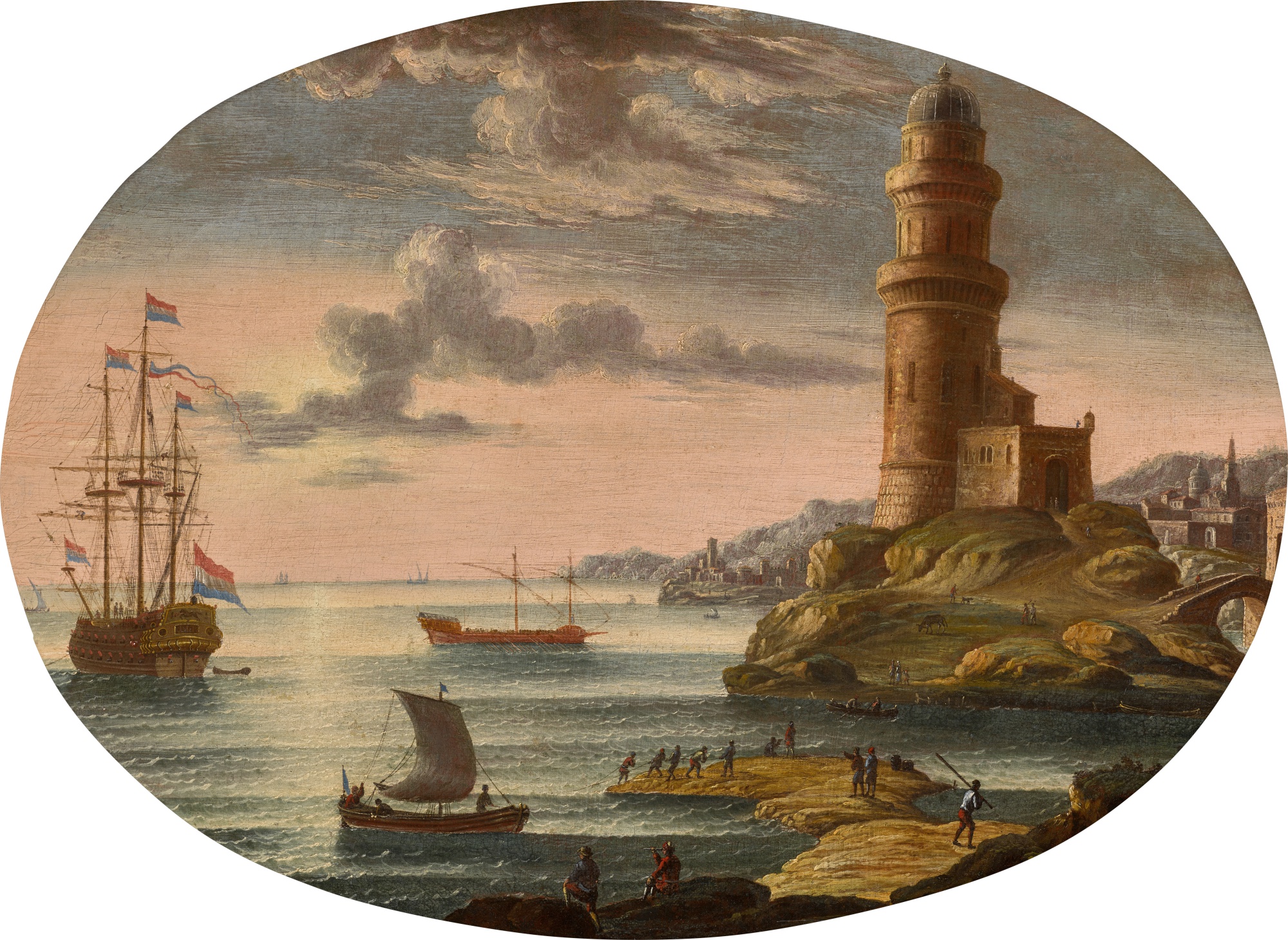 A pair of Mediterranean seascapes: a capriccio of a coastal view; and a ...