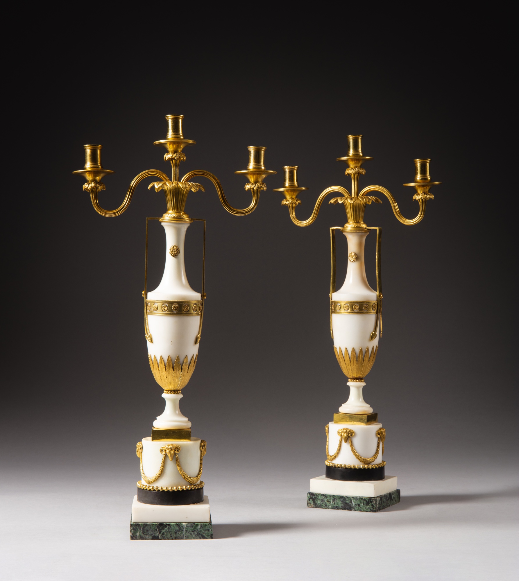 A pair of gilt-bronze and marble three-light candelabra, by Giuseppe ...