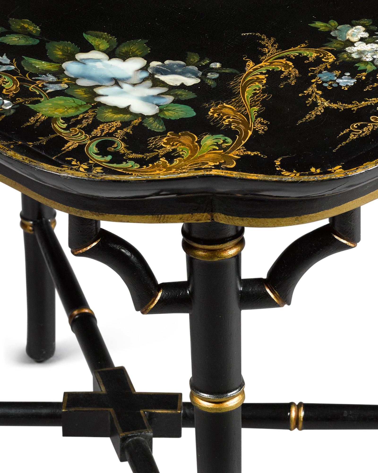 A Victorian papier-mâché tray on later stand, second half 19th century ...