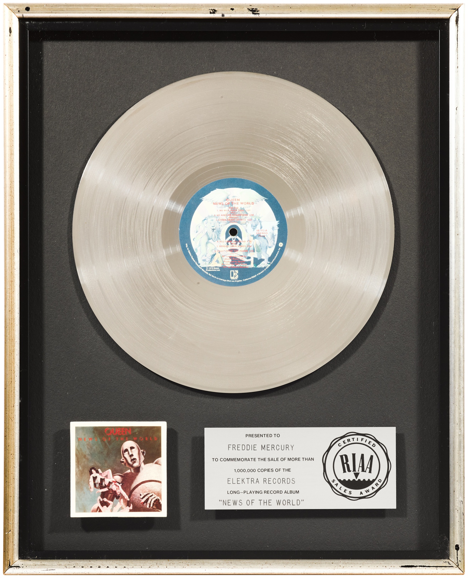 Queen – Freddie Mercury's RIAA sales award for News Of The World ...
