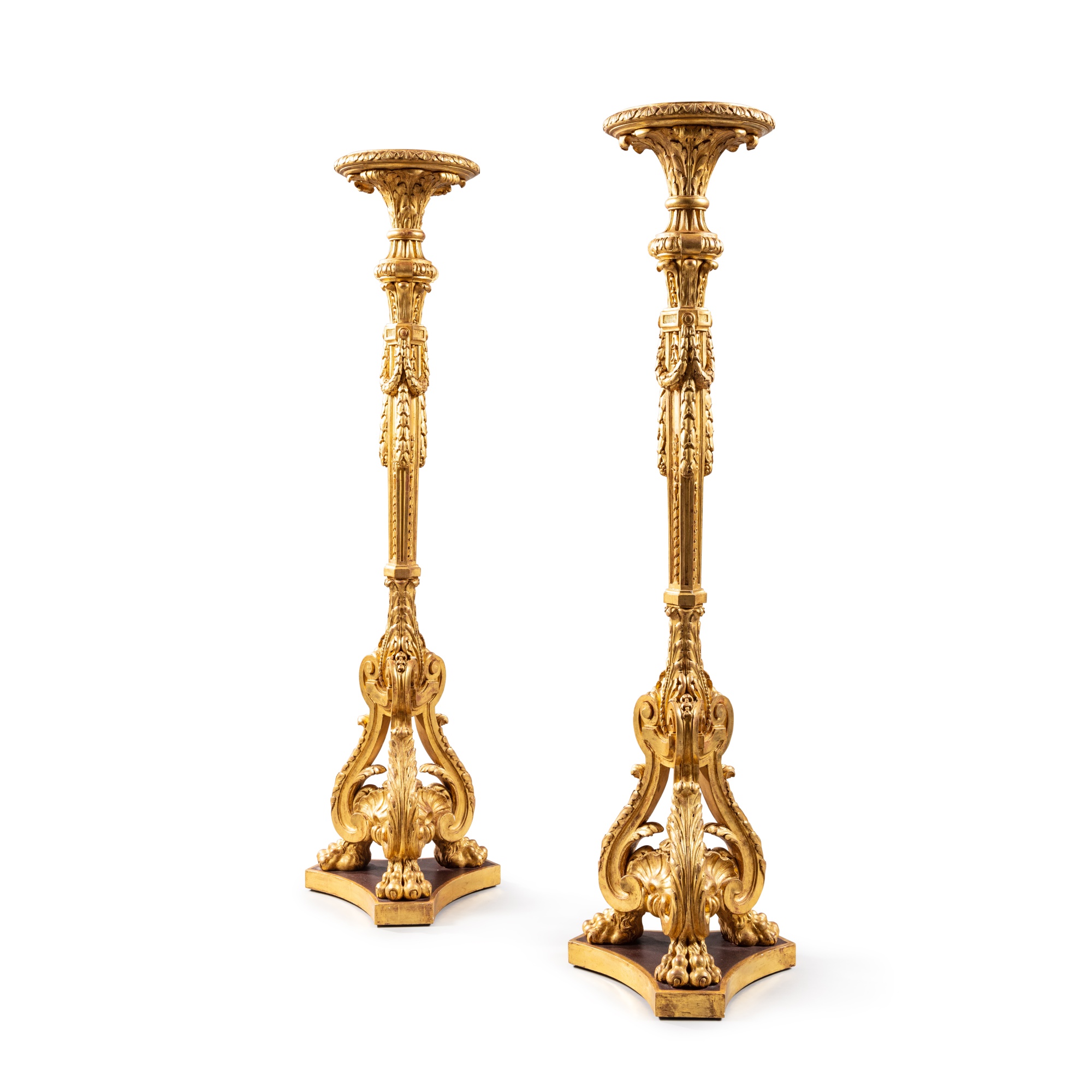 A pair of Louis XIV style giltwood torchères, 19th century | Paire de ...