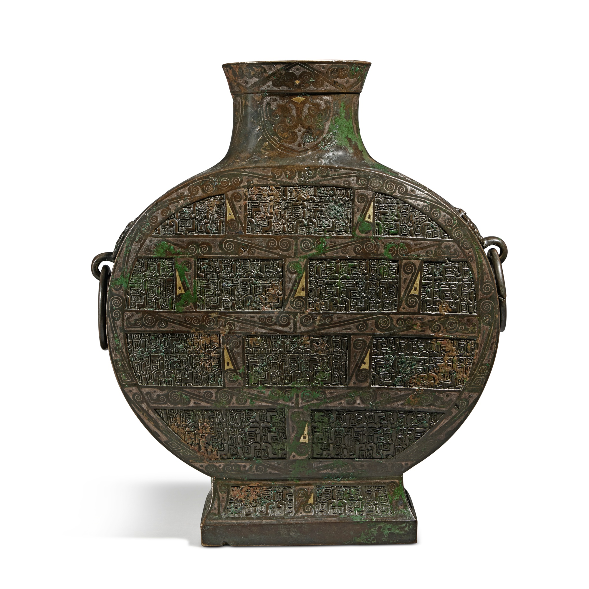 An archaistic gold and silver-inlaid bronze vessel (Bianhu), Song ...