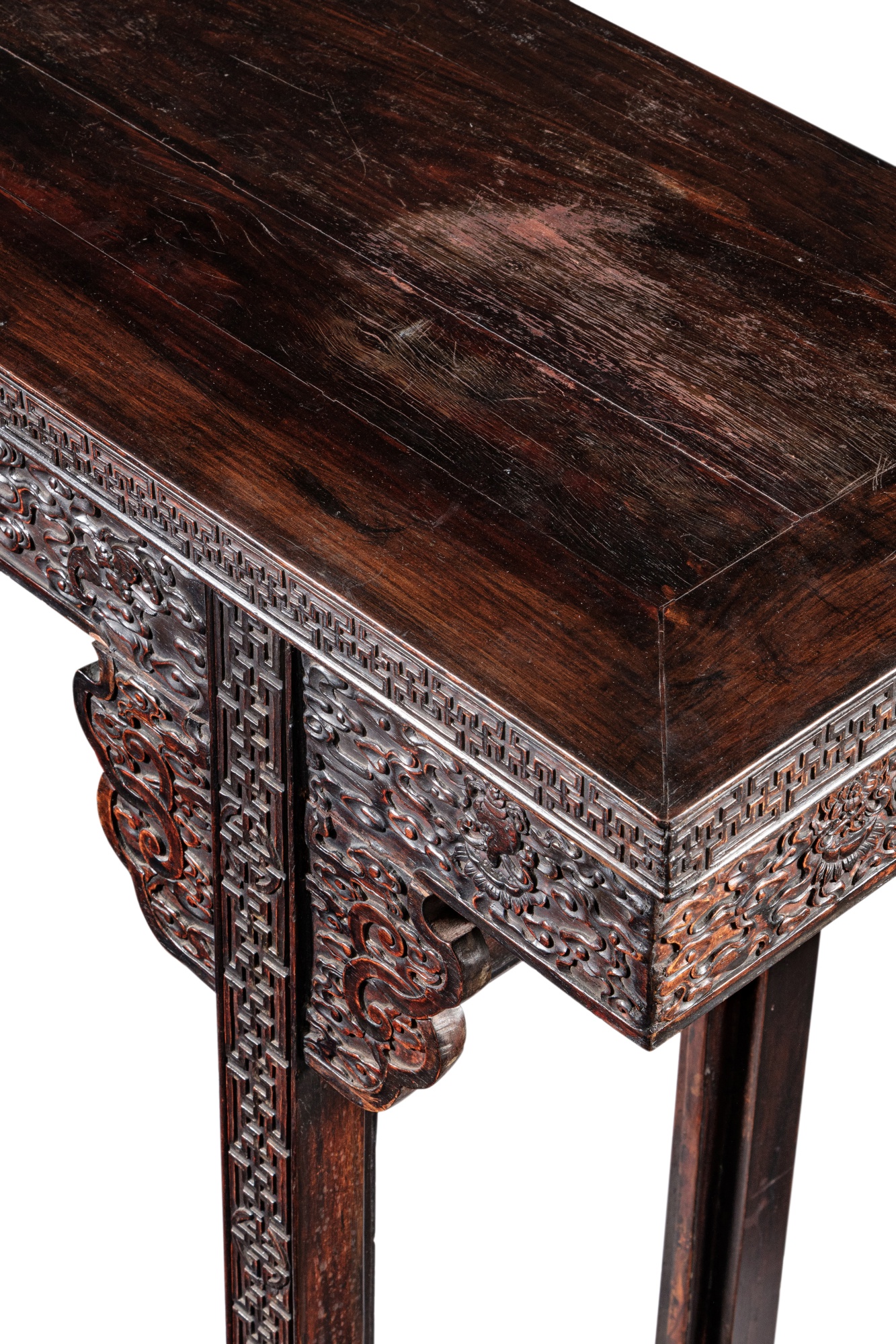 A rare and finely carved zitan and hongmu 'auspicious emblems' altar ...