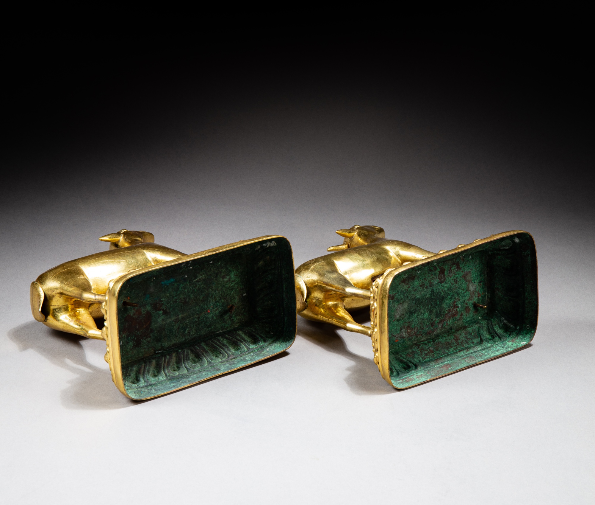 A pair of gilt-copper deer figures, Qing dynasty, 18th century | 清十八世紀 ...