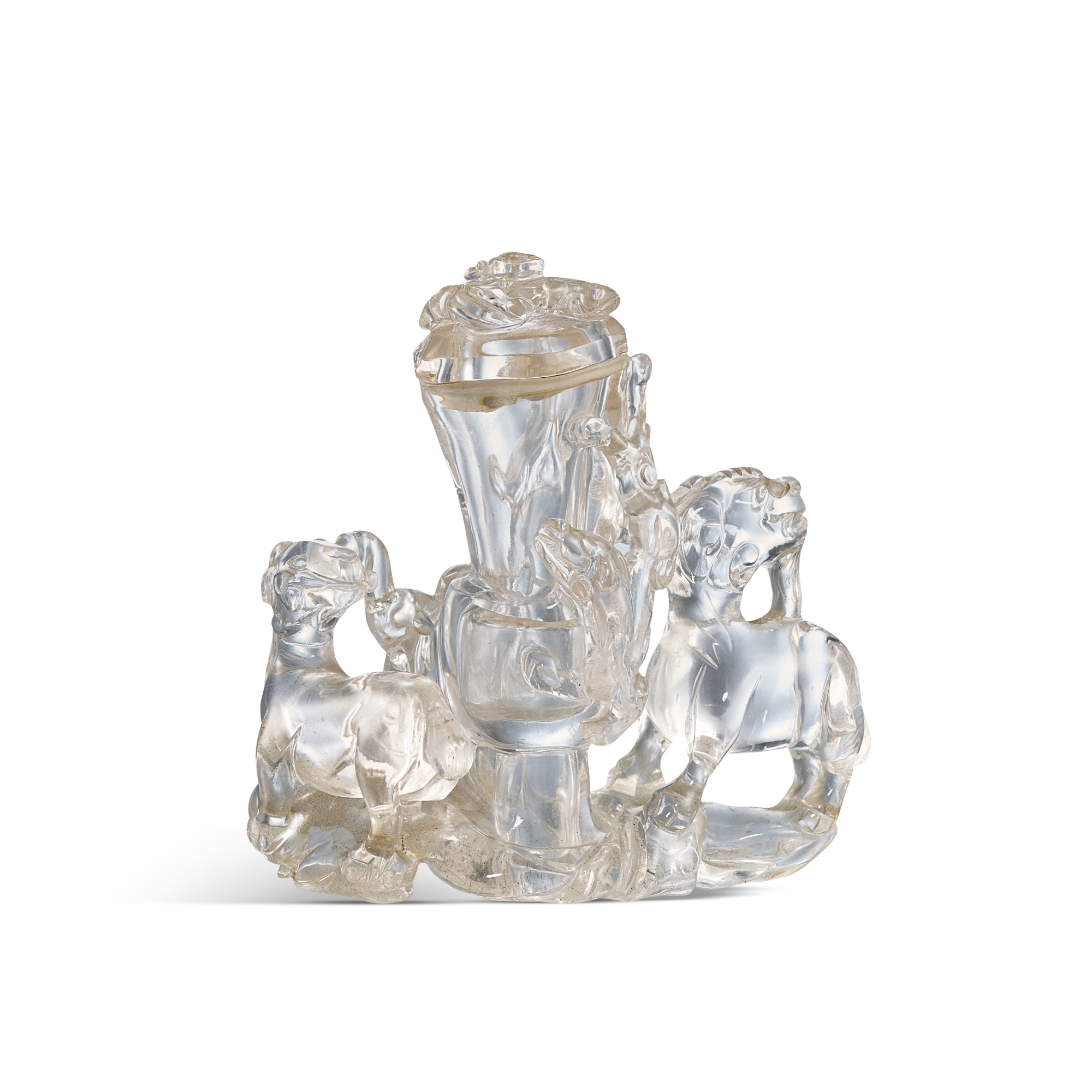 A carved rock crystal 'three rams' vase and cover, Qing dynasty, 18th ...