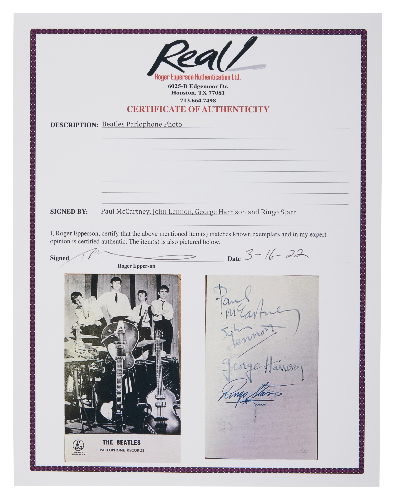 The Beatles | Parlophone publicity card, signed by all four Beatles ...