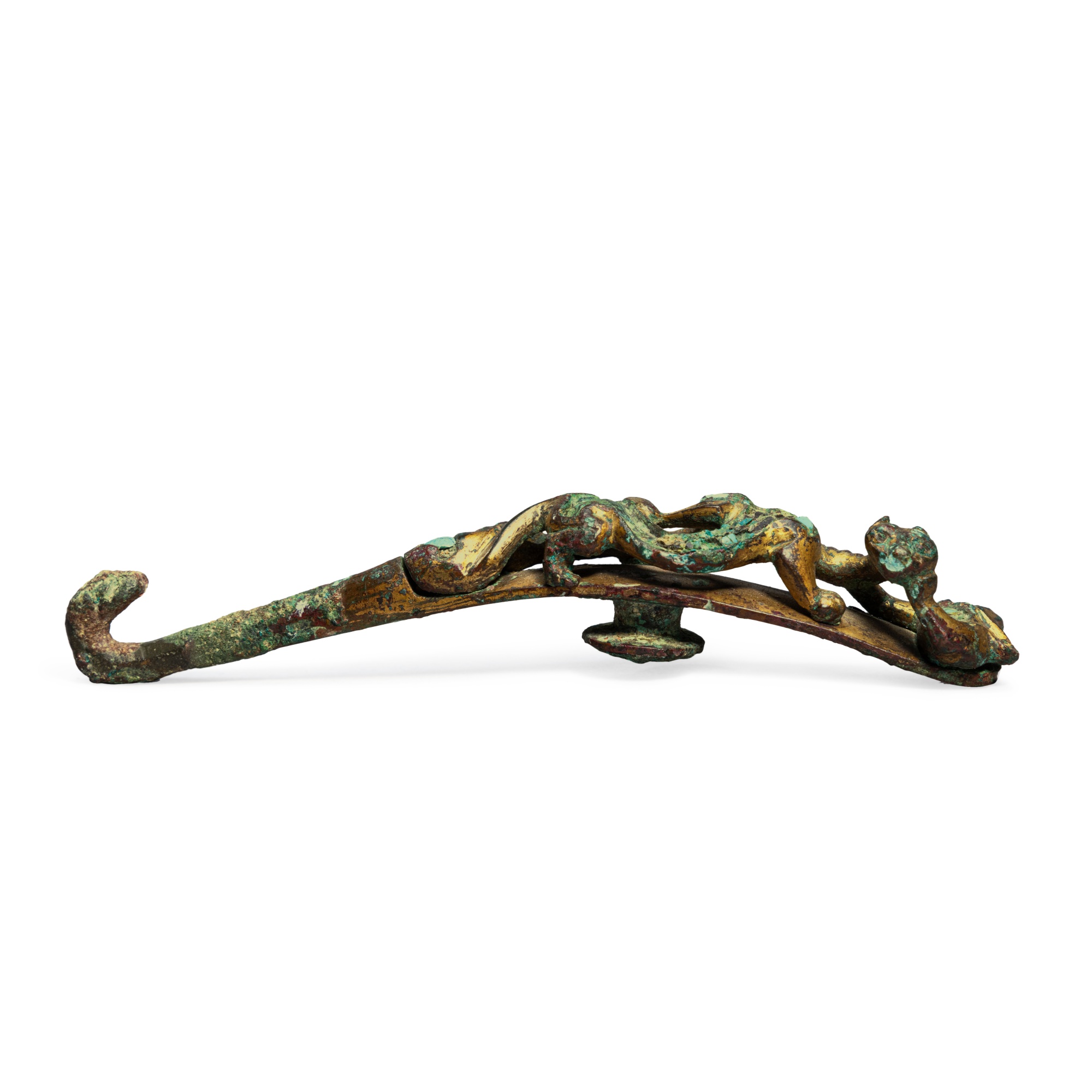 A turquoise-inlaid gilt-bronze 'chilong' belt hook, Han dynasty | 漢 ...