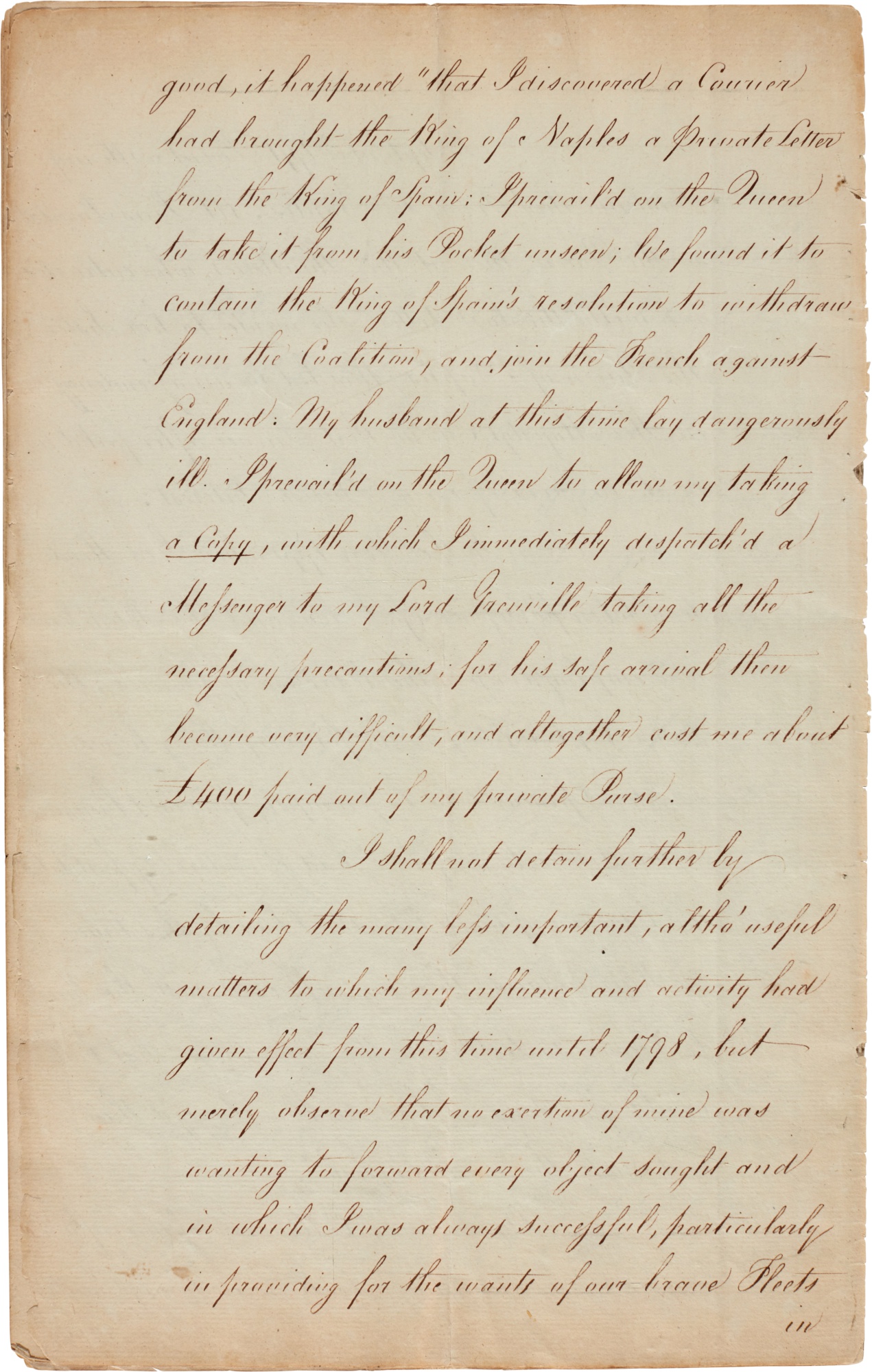 Emma, Lady Hamilton | Manuscript memorandum recounting her services to ...