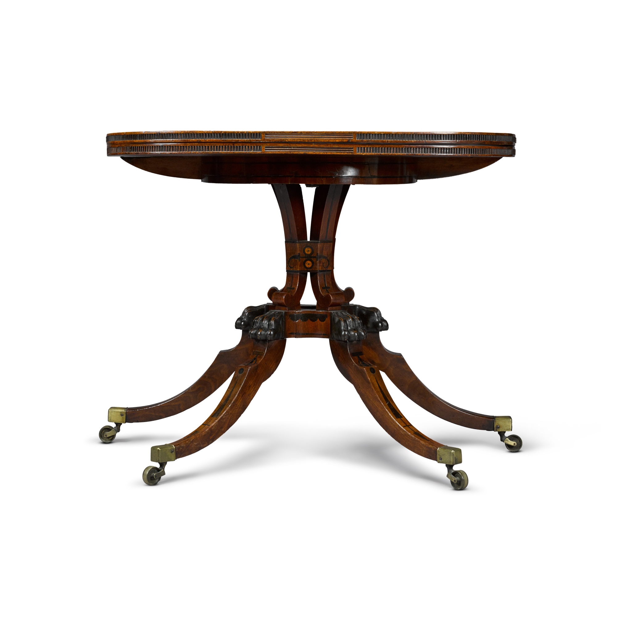 A late George III ebony inlaid mahogany demi-lune card table, circa ...