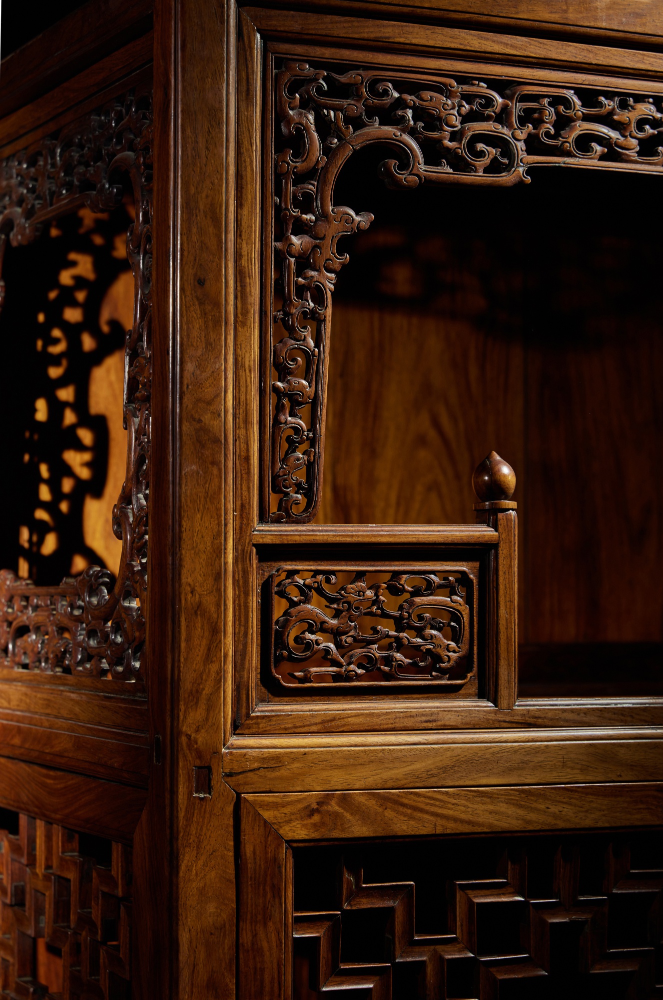 A rare 'huanghuali' square-corner display cabinet (Lianggegui), Qing ...