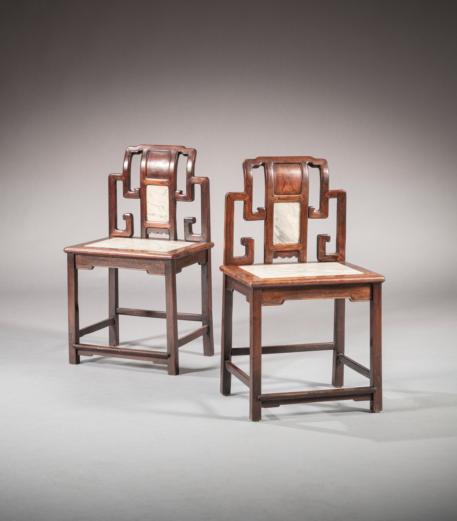 A pair of hongmu chairs with marble seats, Qing dynasty, 18th-19th ...