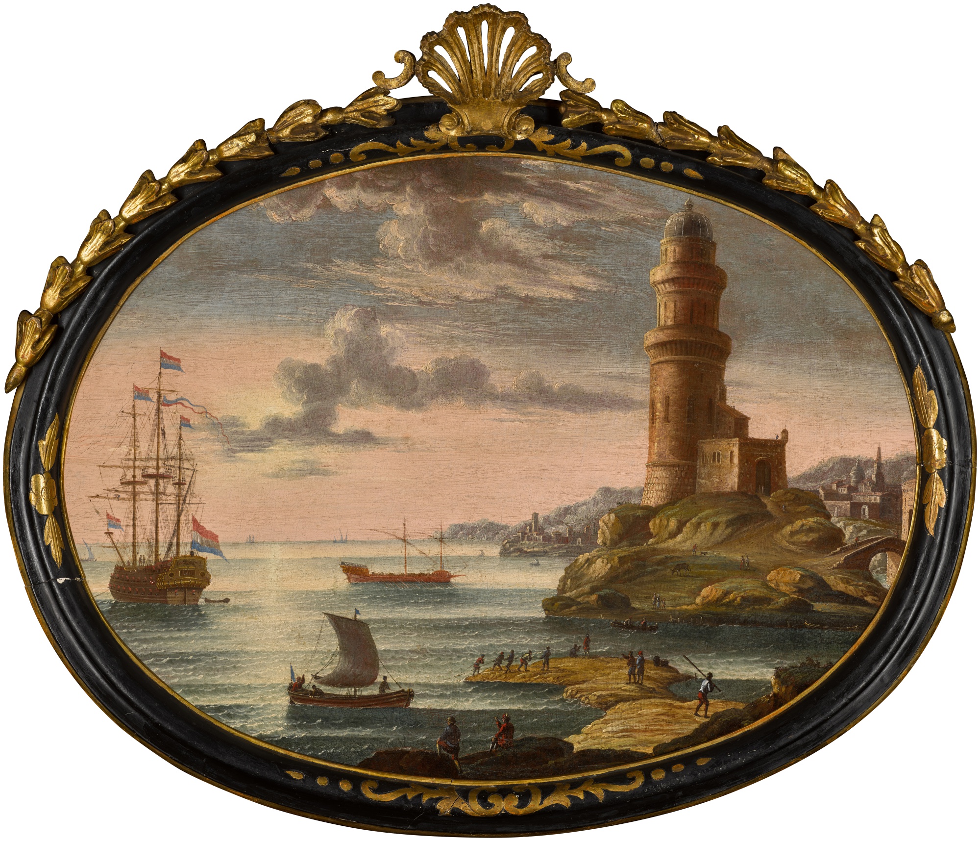 A pair of Mediterranean seascapes: a capriccio of a coastal view; and a ...