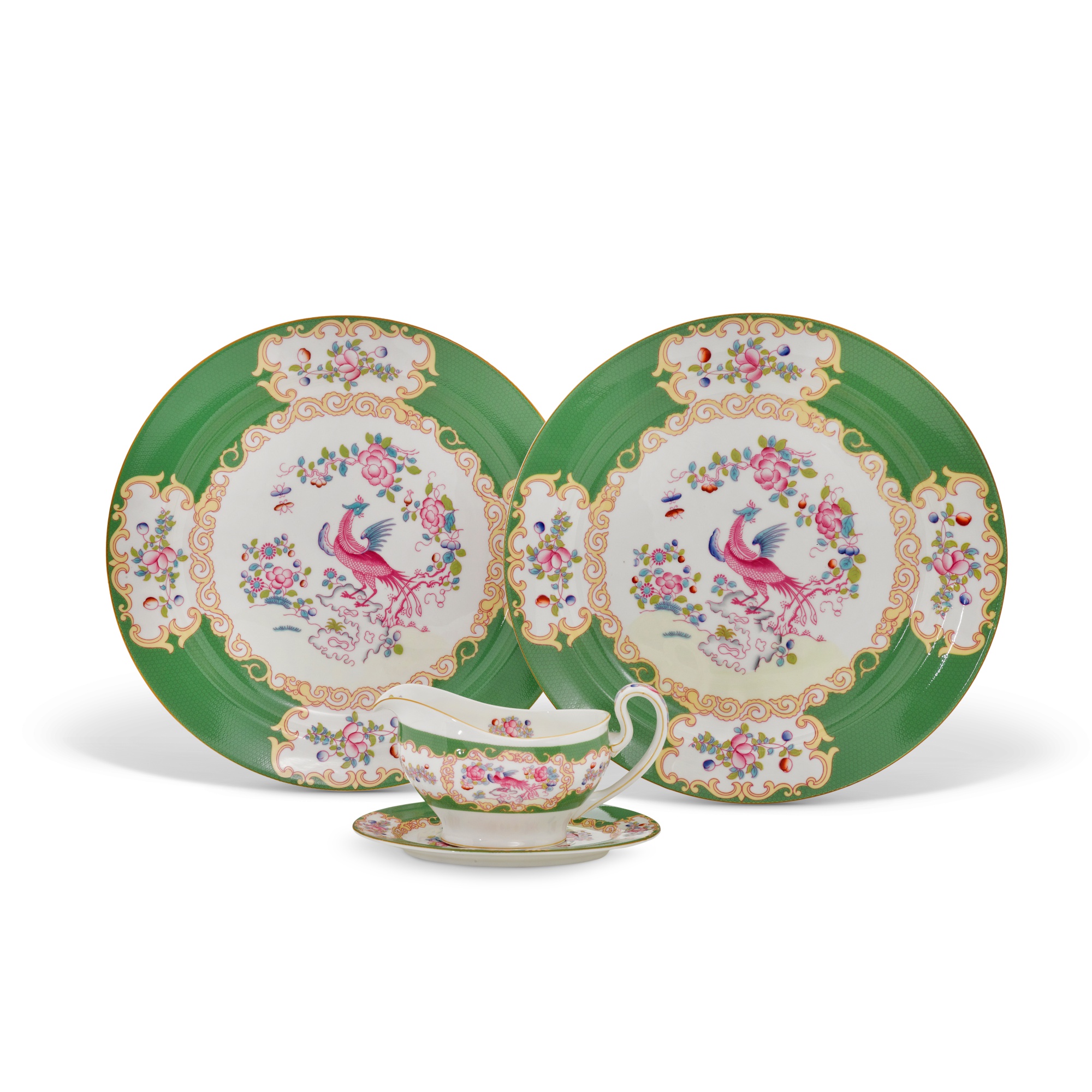 A set of eight large Minton green 'Cockatrice' pattern no. 4863 plates ...