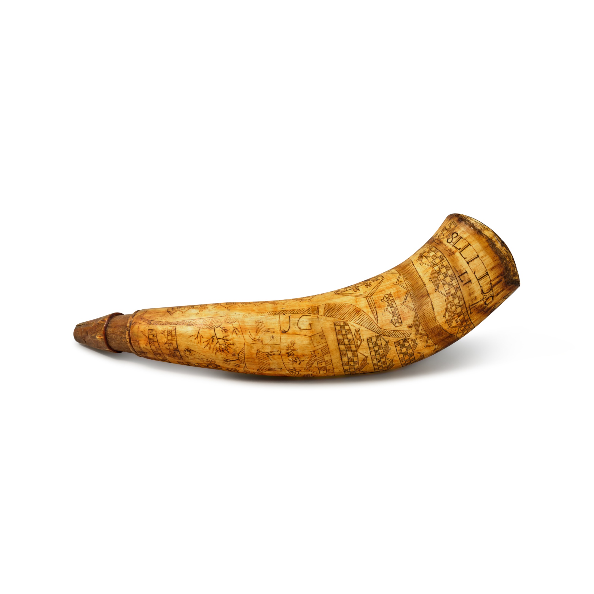 American Revolutionary War Army Barracks Engraved Powder Horn, Probably ...