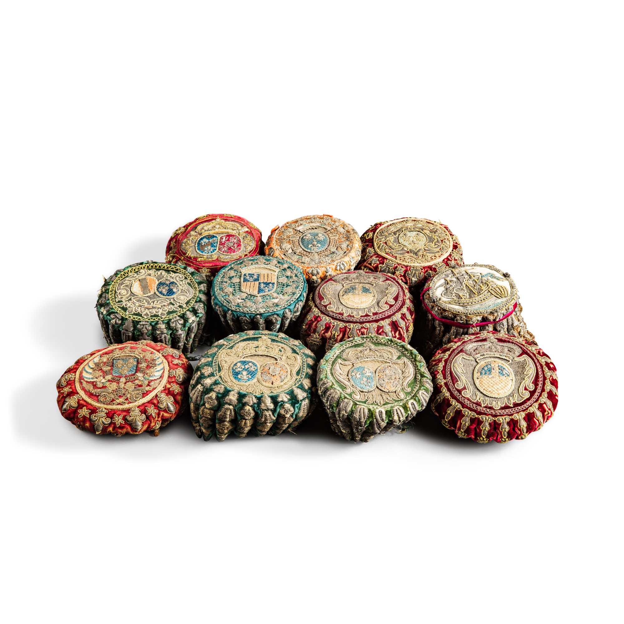 A set of eleven Louis XV and Louis XVI game purses in velvet embroidery ...