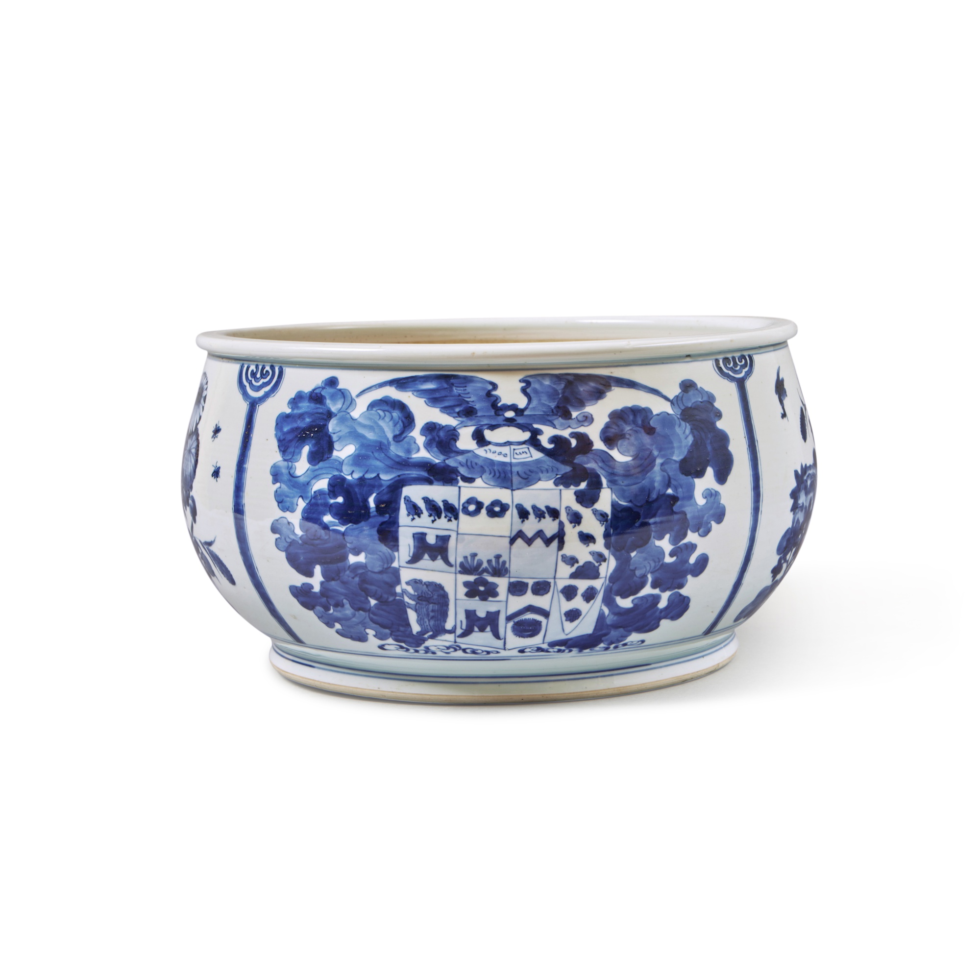 A Rare And Important Chinese Export Blue And White Armorial Jardinière