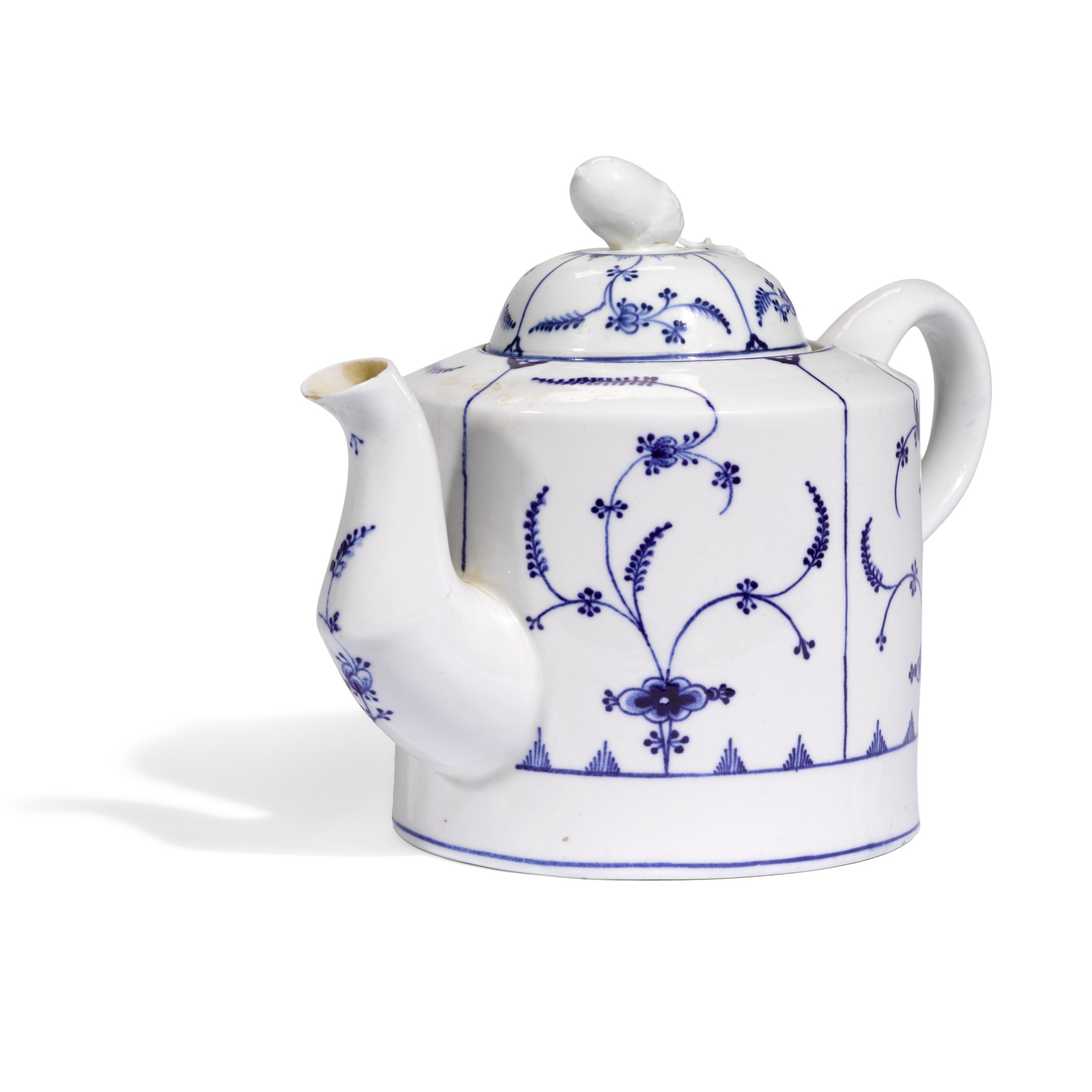 Two French porcelain blue and white cylindrical teapots, circa 1790 ...