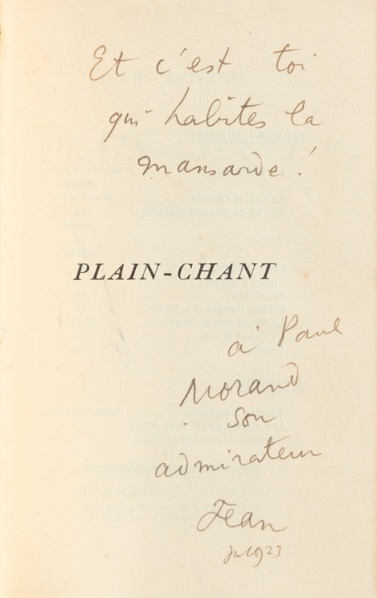 Plain-chant, 1923. Édition originale. Exemplaire de Paul Morand, dans ...
