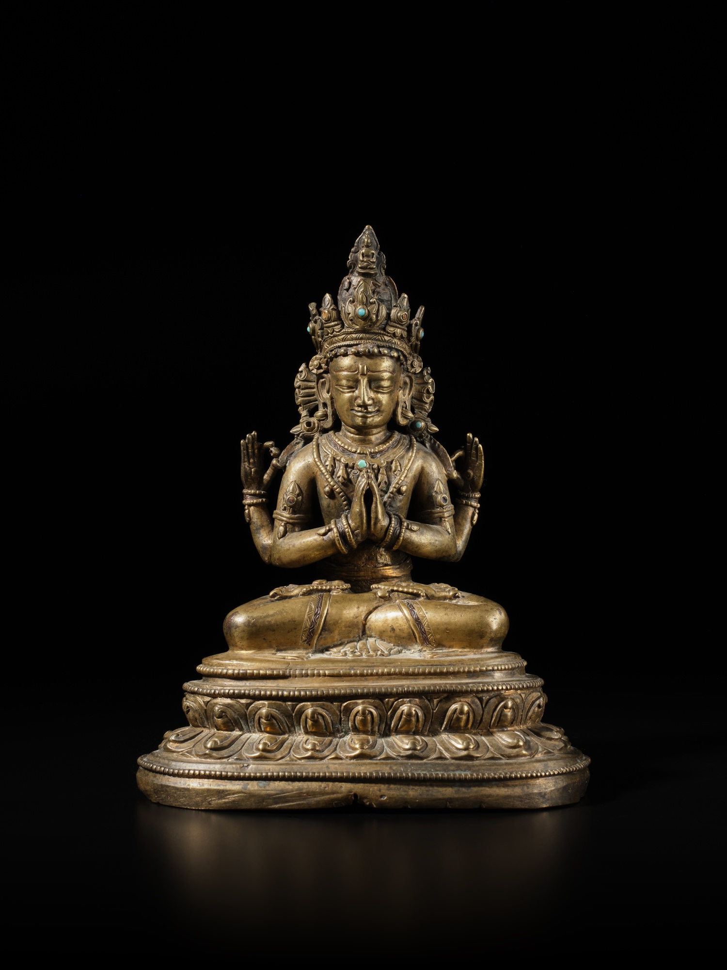 A copper-inlaid copper alloy figure of Shadakshari, Tibet, circa 14th ...