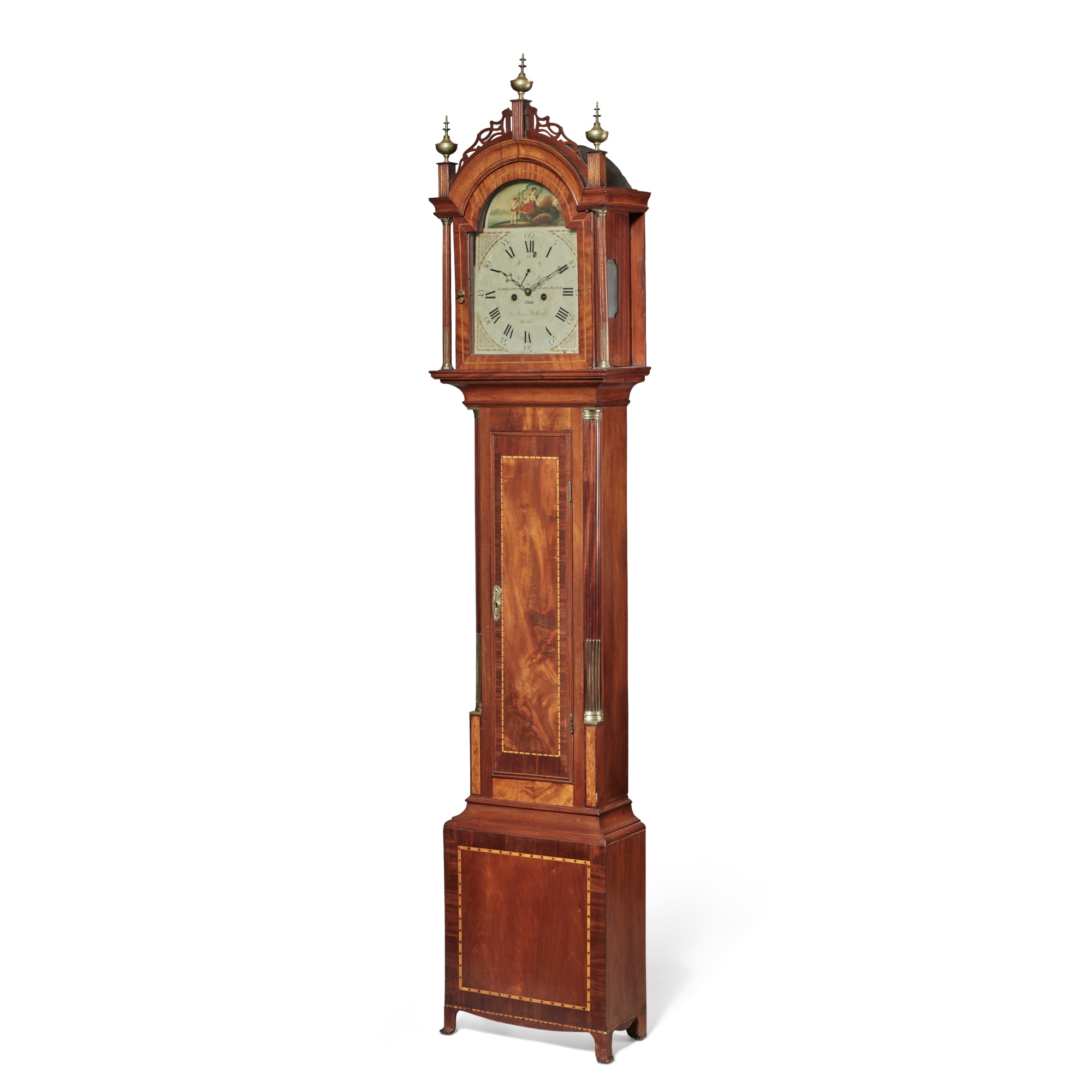 A Federal Mahogany Tall-Case Clock, works by Aaron Willard, dial possibly painted by John Ritto ...