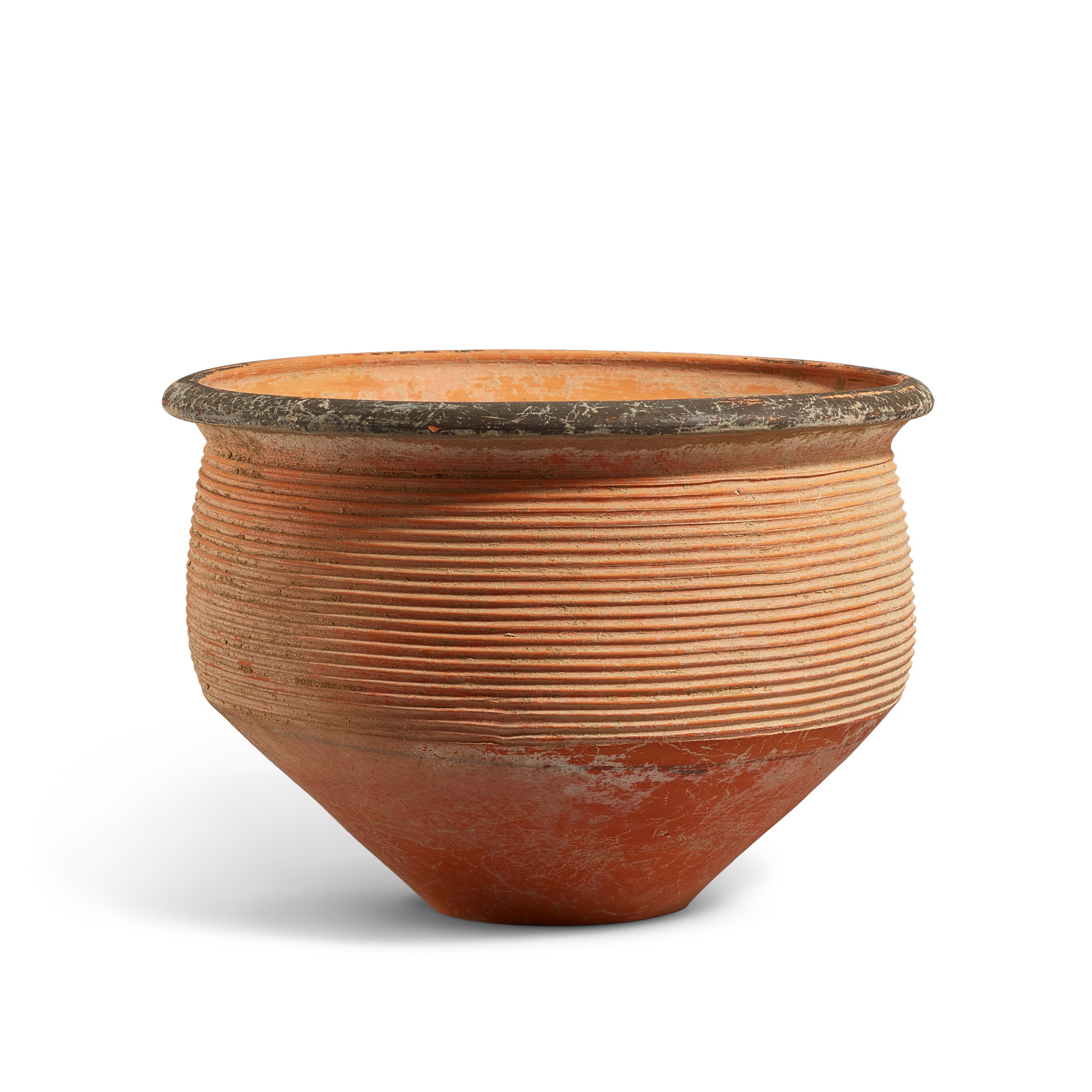 A large deep pottery bowl with horizontal grooves, Dawenkou to Longshan ...